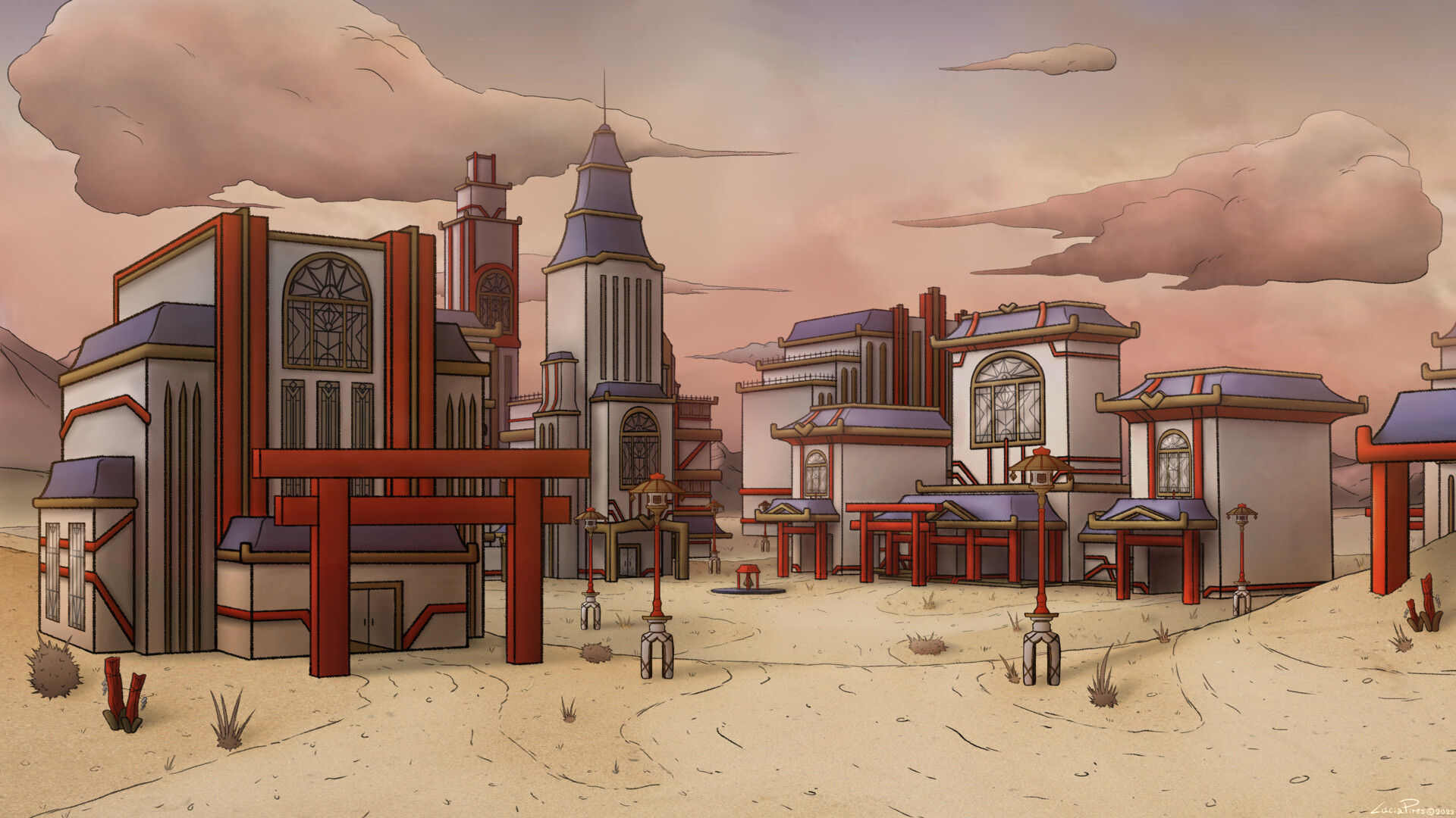 ArtStation - Art Deco-Japanese Desert Environment Concepts