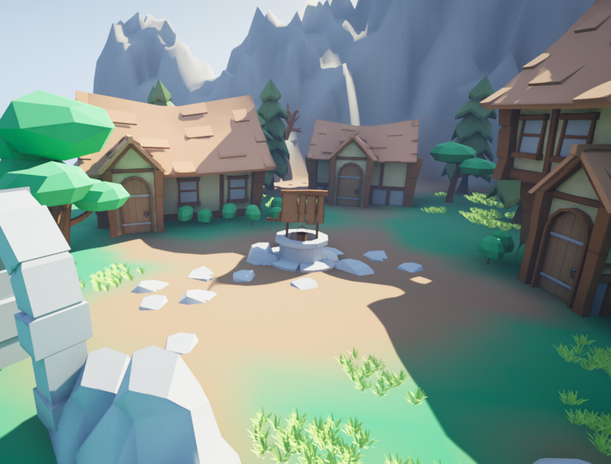 ArtStation - Mountaintop Hamlet (Low Poly Modular Asset Showcase)