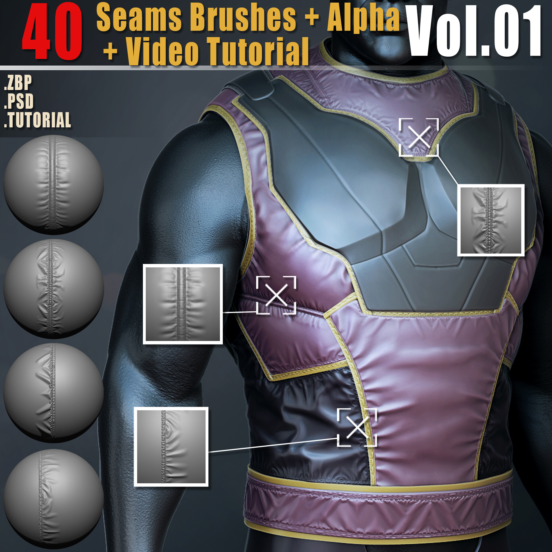 ArtStation - 40 Seams Brushes +Alpha Vol.01