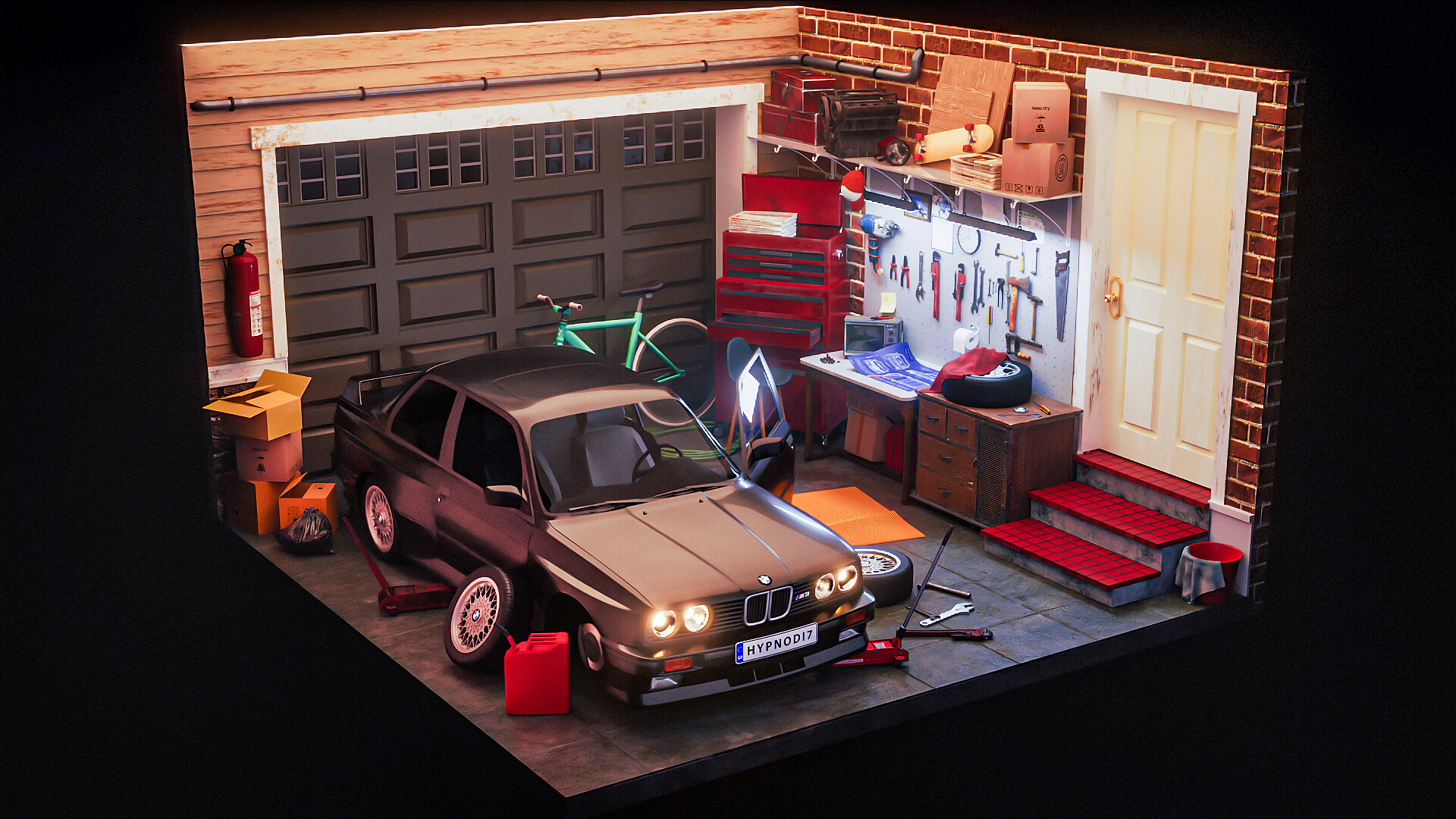 ArtStation - Isometric Room ~ BMW M3 E30 Garage