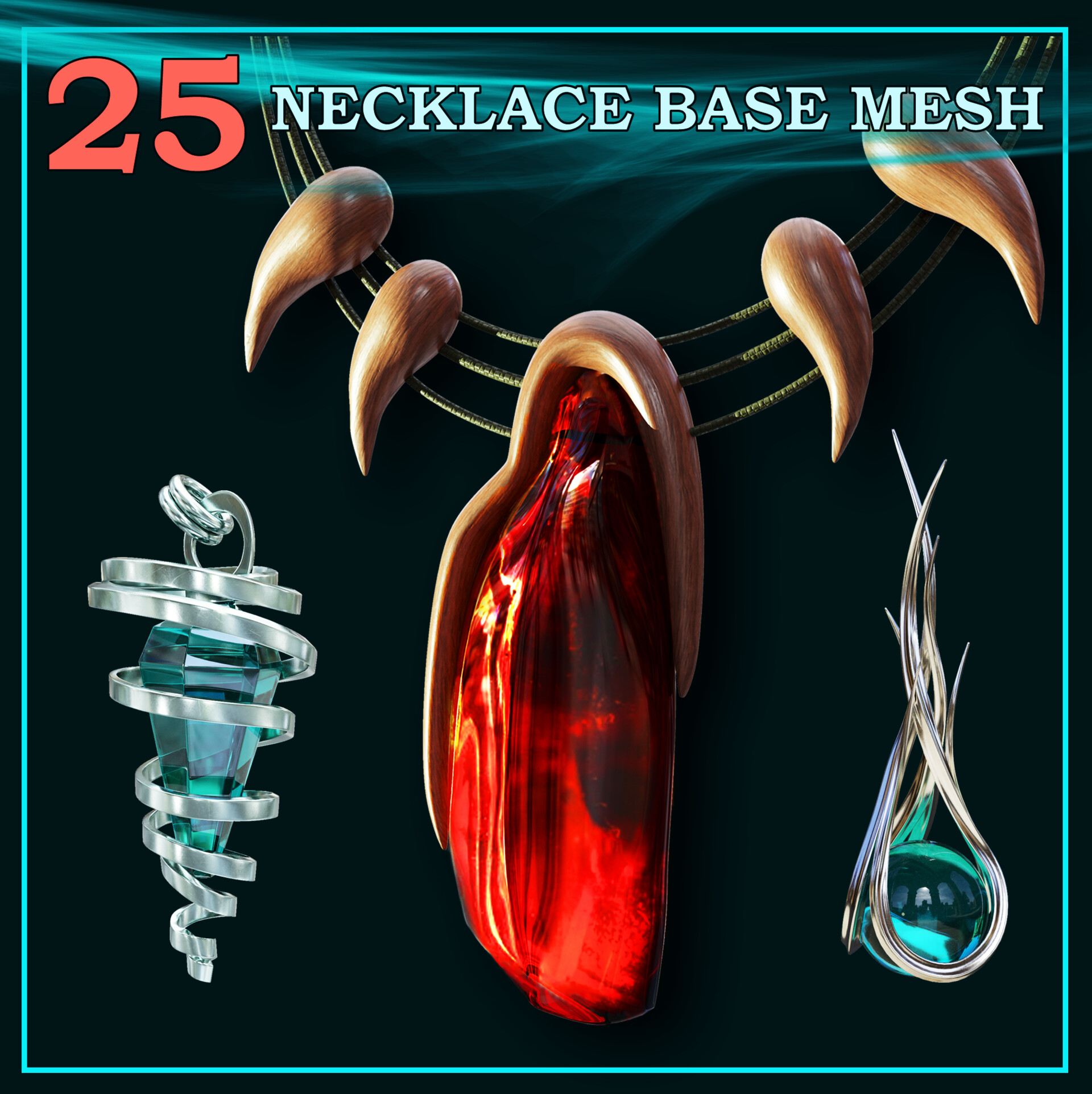 ArtStation - 25 Necklace / Amulet Base Mesh - VOL 03 ( Game Ready )