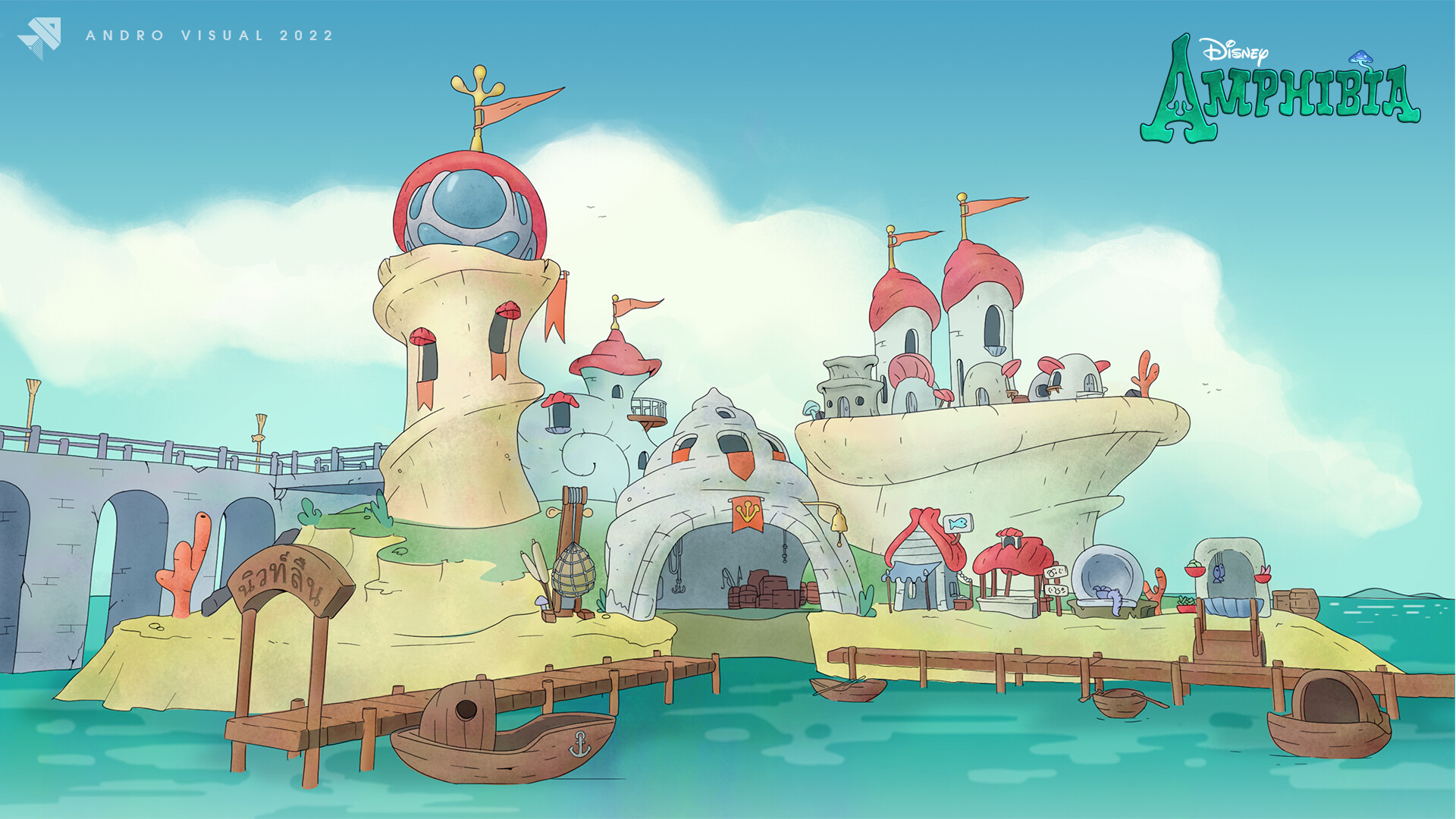 ArtStation - Disney's Amphibia "The Slippery Newt" - Environment Design