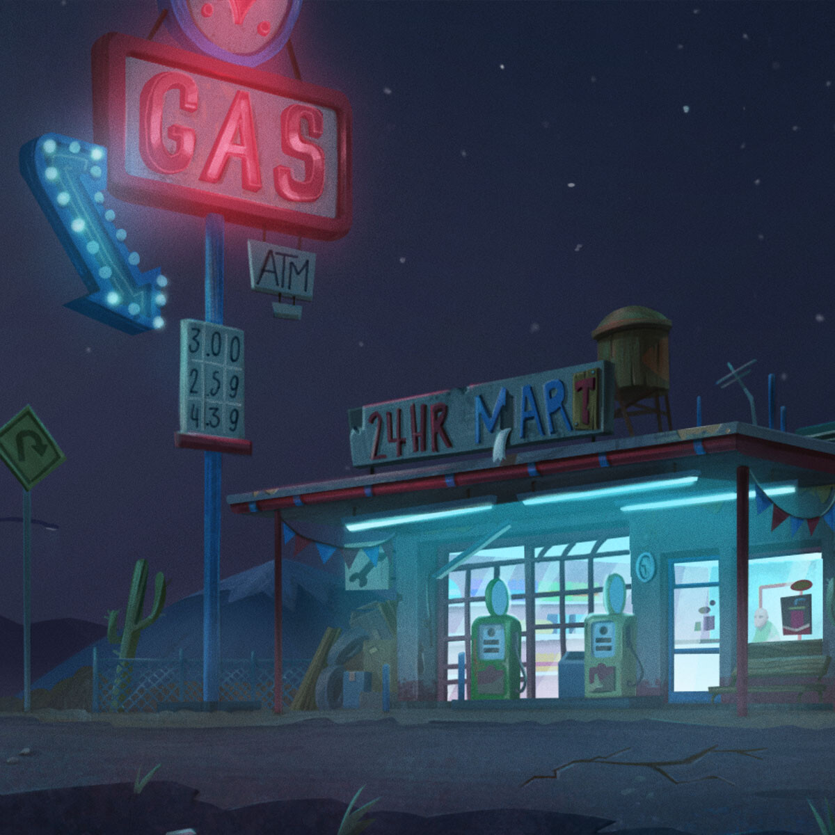 ArtStation - Background Painting for Animation - The Gas Station