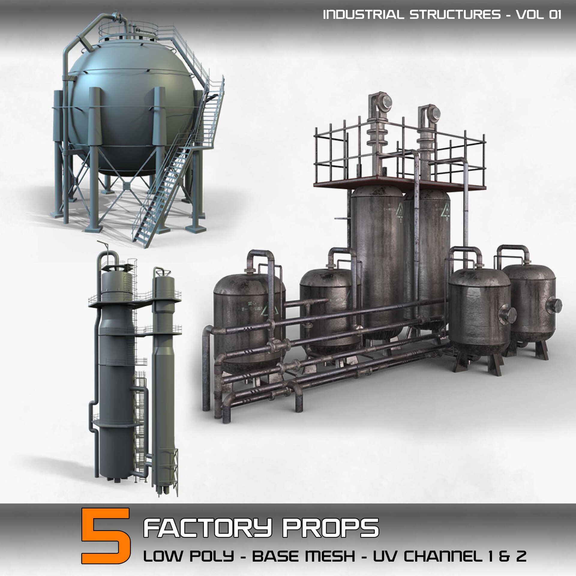 ArtStation - industrial structures Vol 01- 5 Factory Props (Low Poly ...