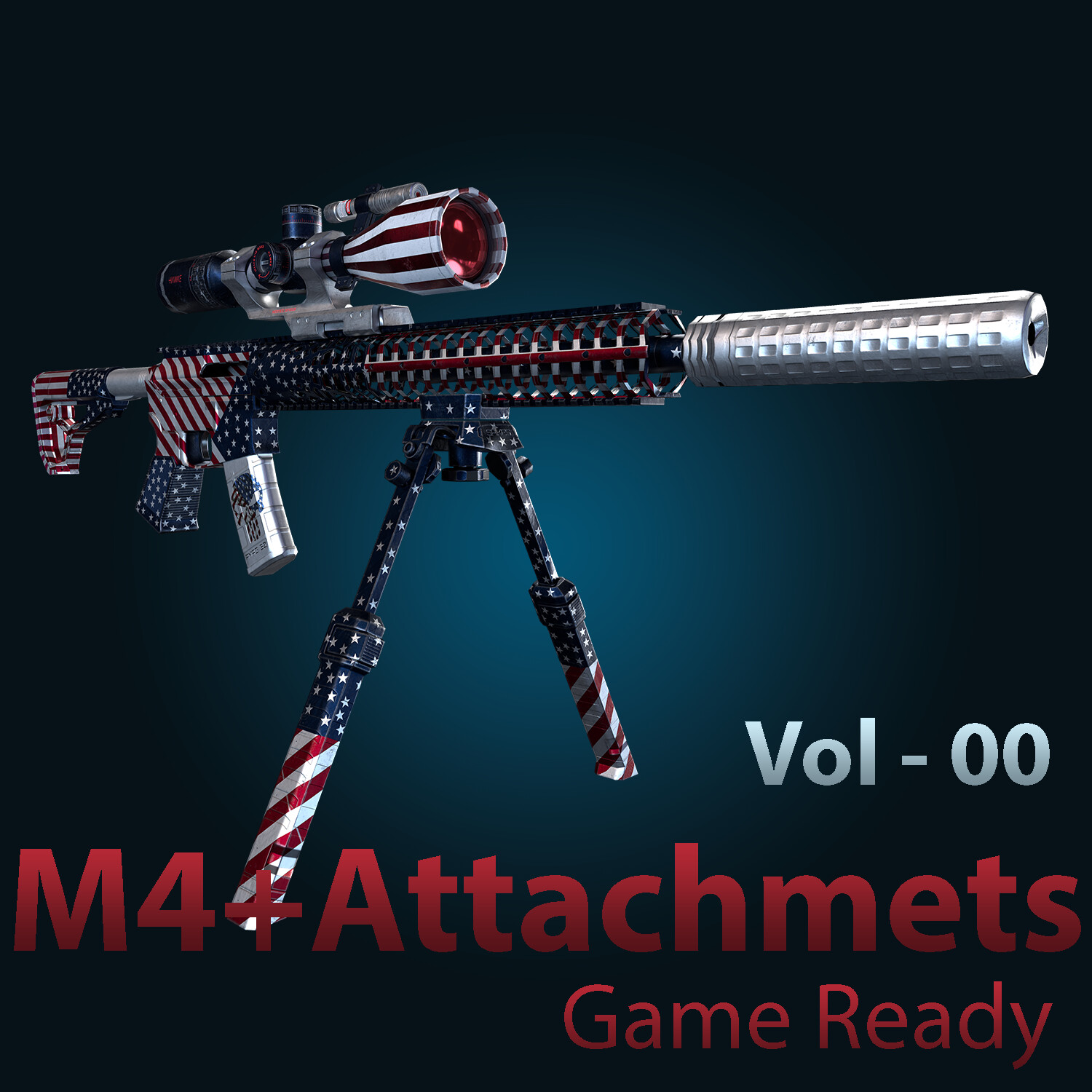 ArtStation - M4 + 17 Attachments + 15 Skins Low-poly 3D model Vol-00 ...