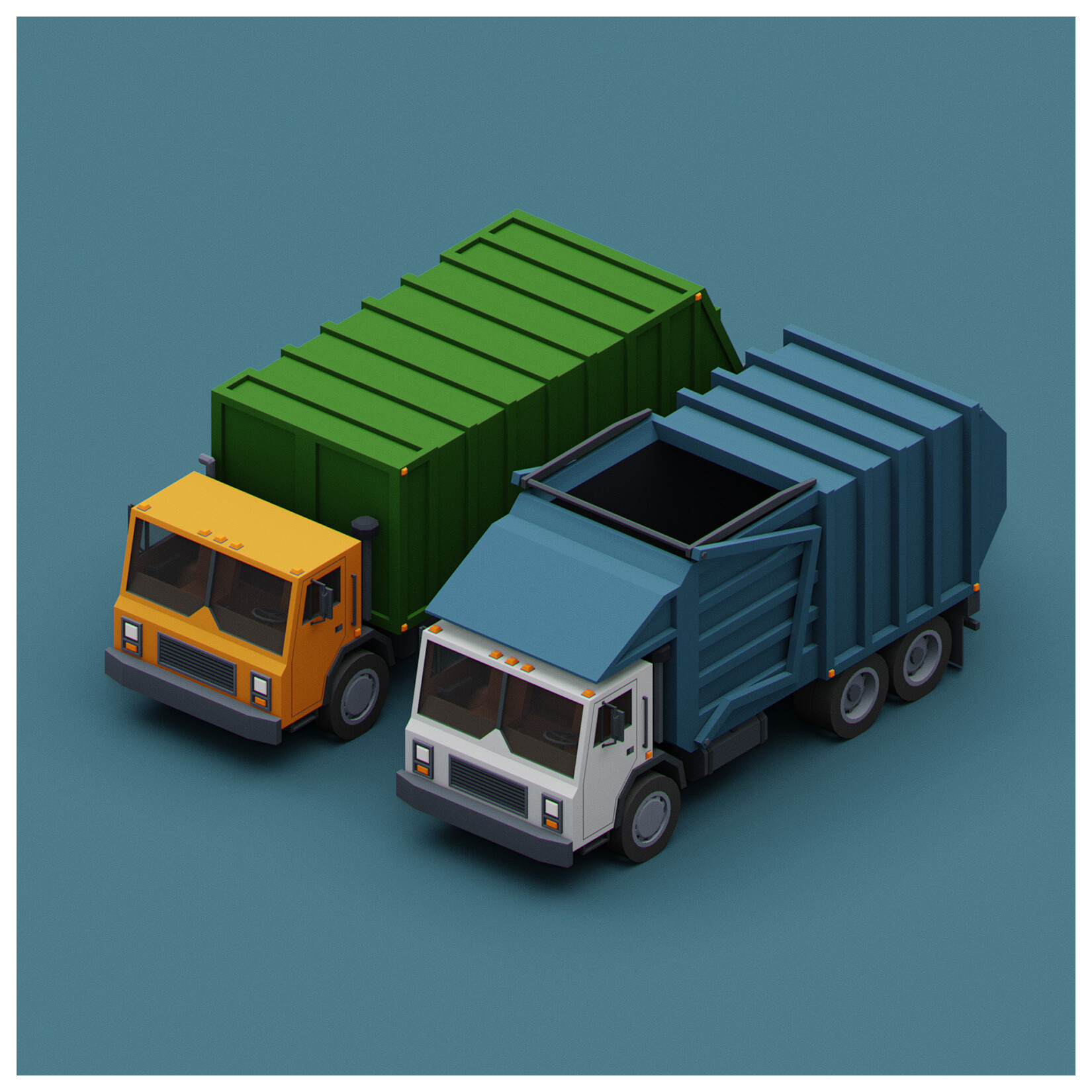 ArtStation - 3D Stylized Garbage Trucks 80s