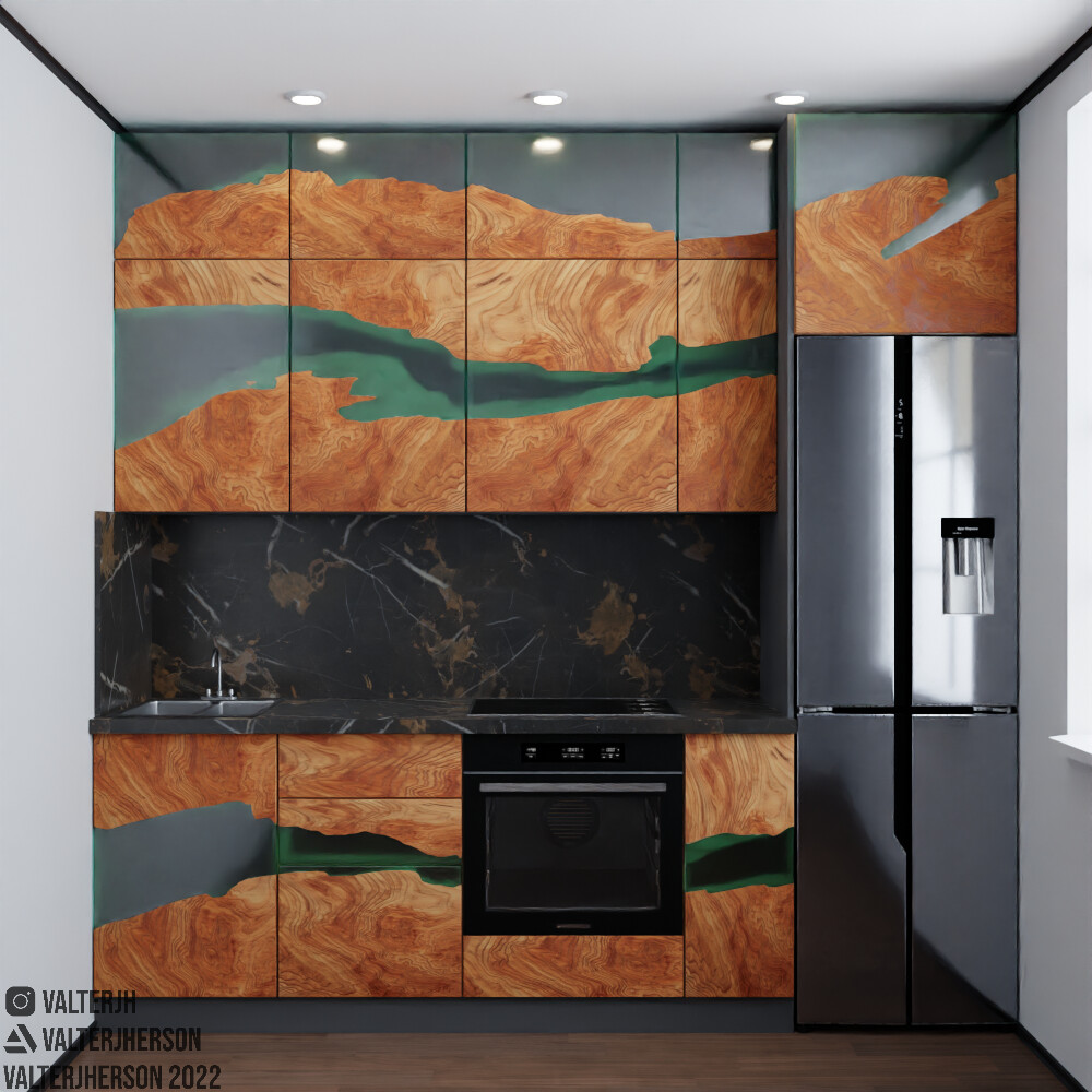 ArtStation - Solid Wood / Epoxy Resin Kitchen