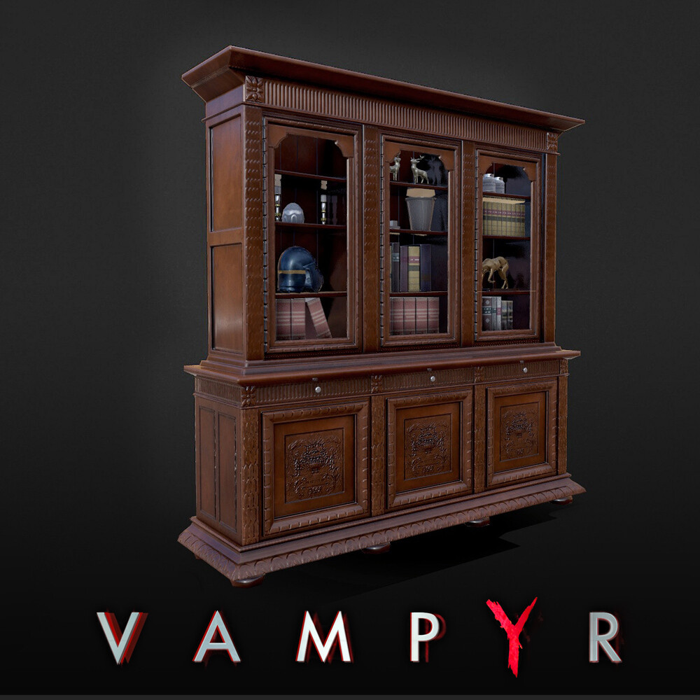 ArtStation - Vampyr- Bookcase Carved Oak