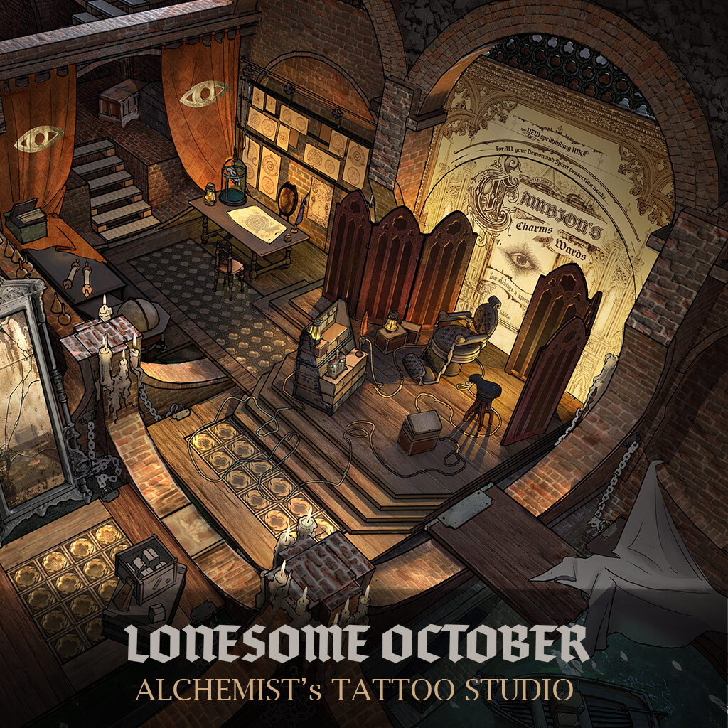 ArtStation - Lonseome October: The Alchemist's Tattoo Studio Cutaway
