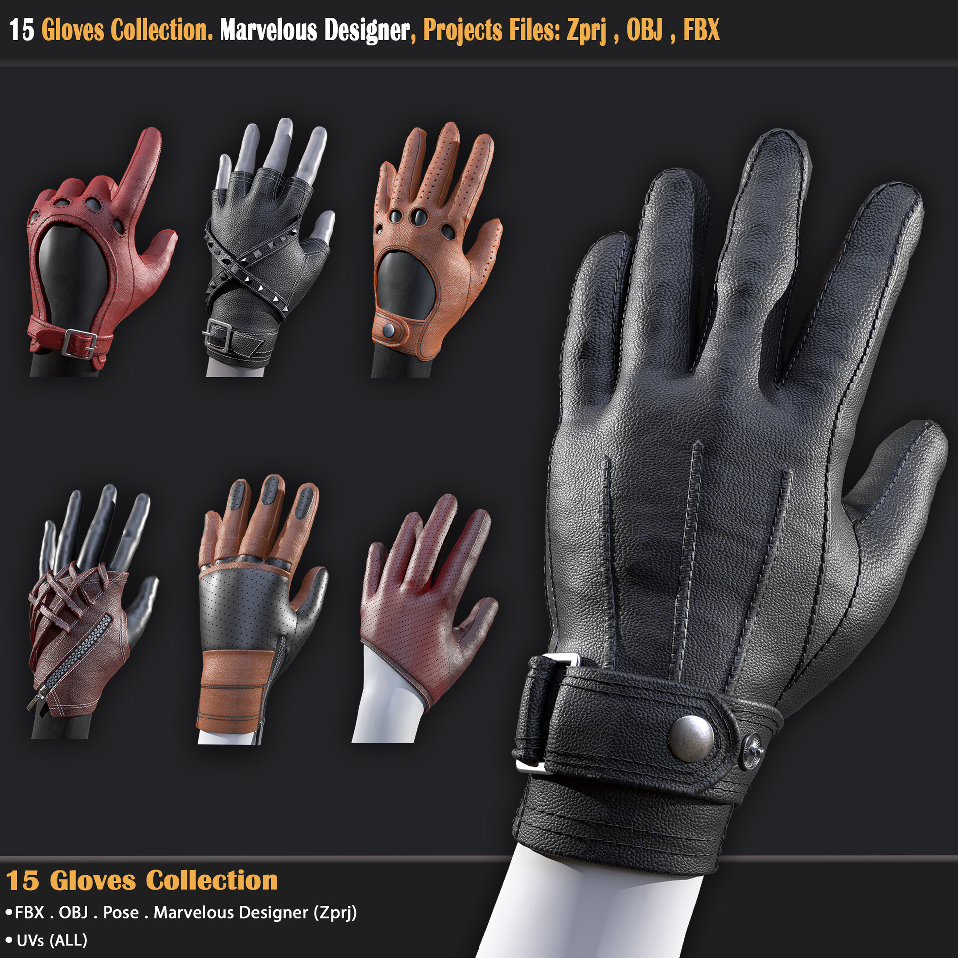 ArtStation - 15 Gloves Collection. Marvelous Designer, Projects Files ...