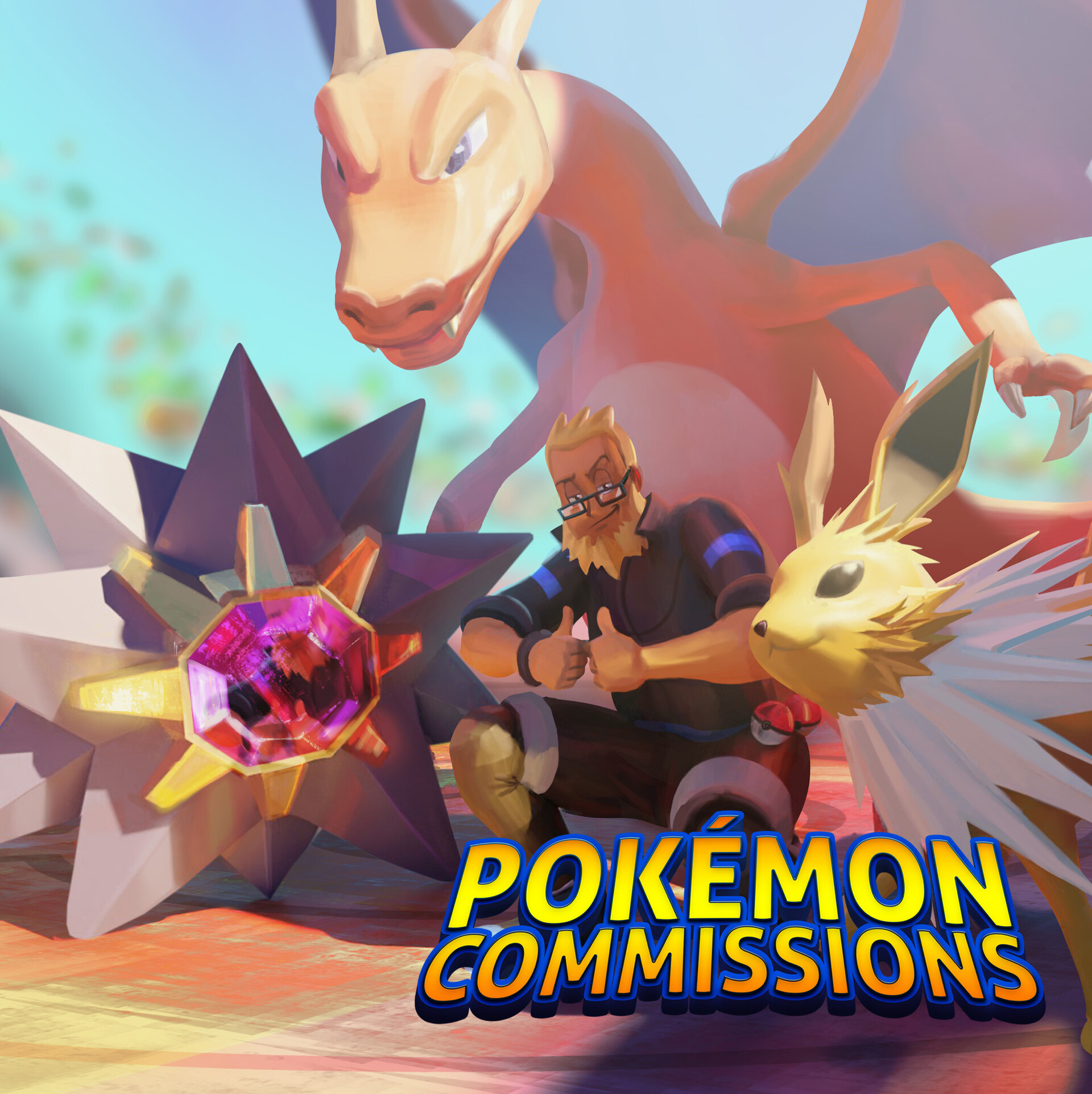 ArtStation - POKÉMON TEAM COMMISSION - trainer @DerickDeposit with his team