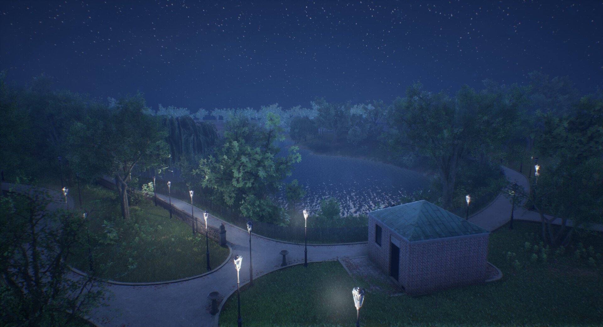 ArtStation - The park on a starry night.