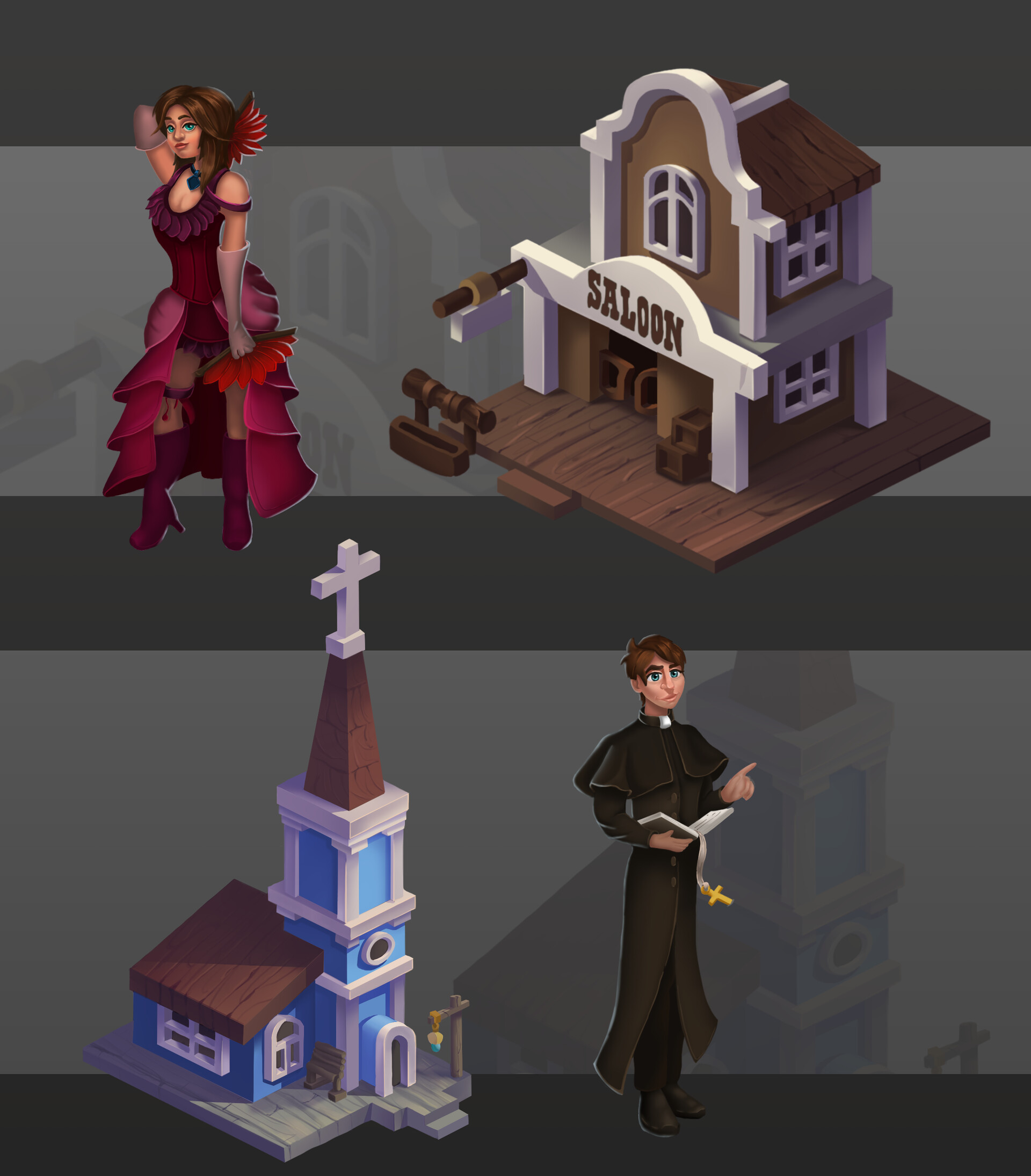 ArtStation - The Wild West 2D isometric render