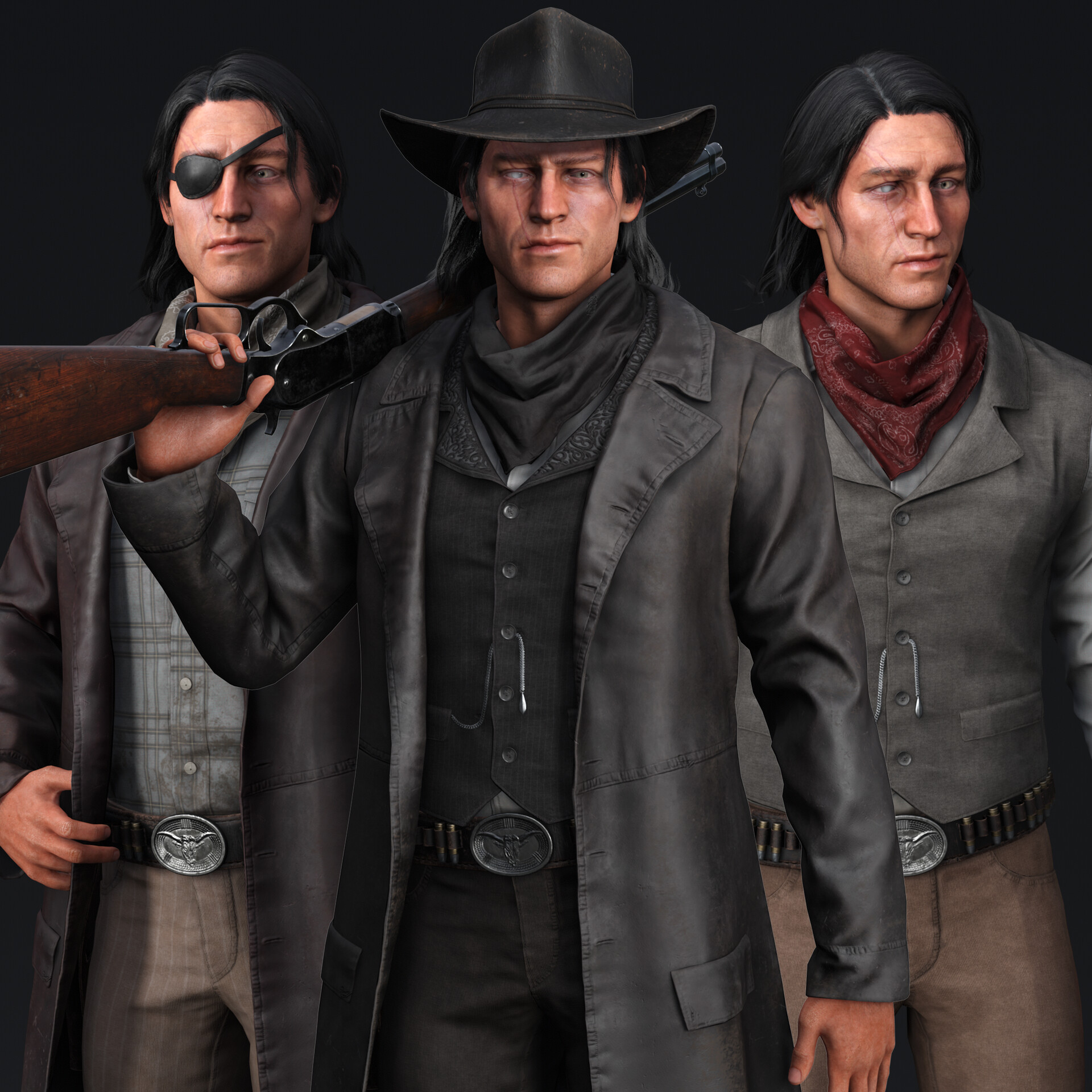 ArtStation - Bandit - Western Game-Ready Low-poly 3D character for Wild ...