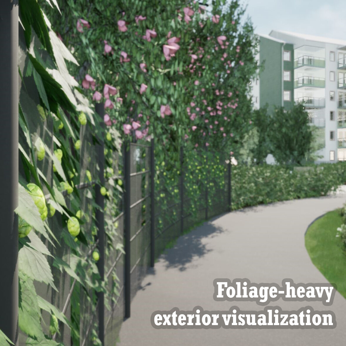 ArtStation - Foliage-heavy exterior visualization of residential area