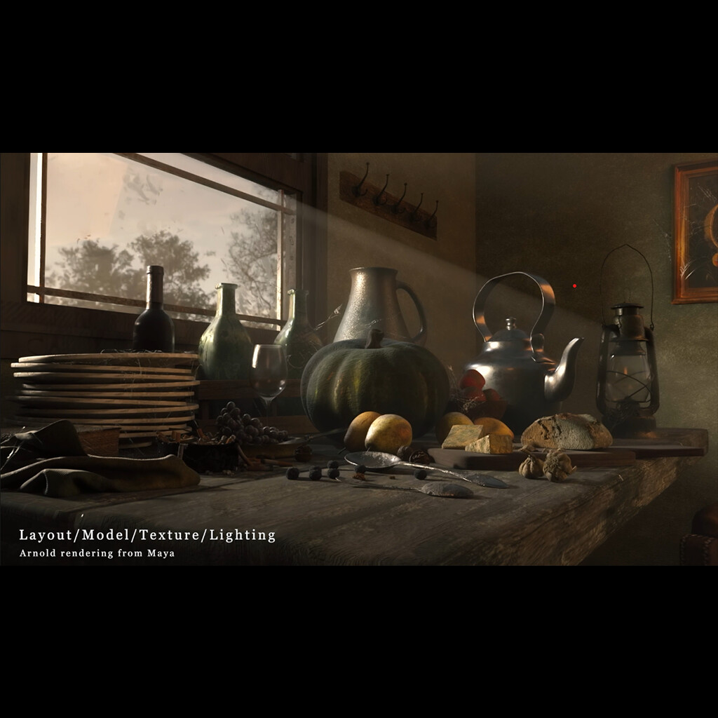 ArtStation - vintage still life table.