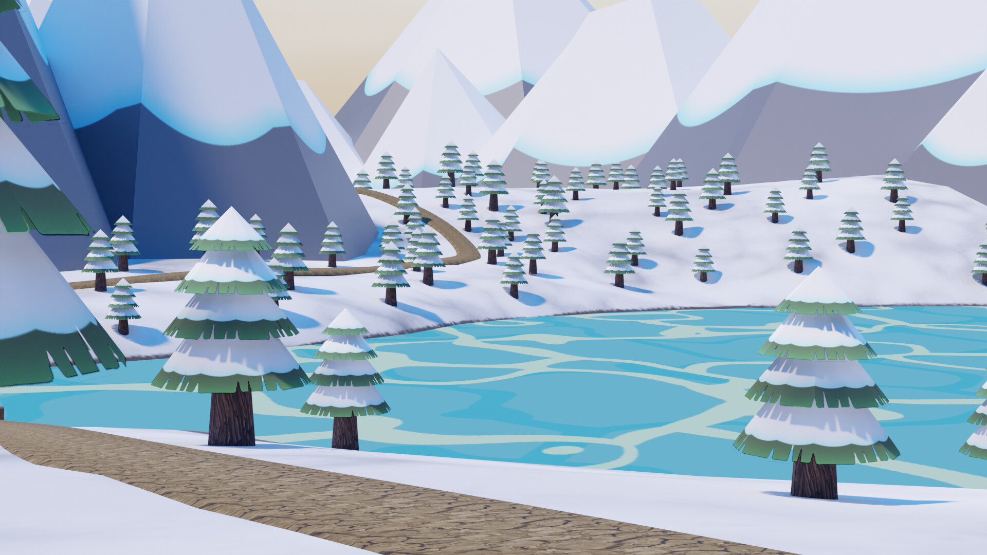ArtStation - Low Poly Snowy Mountains