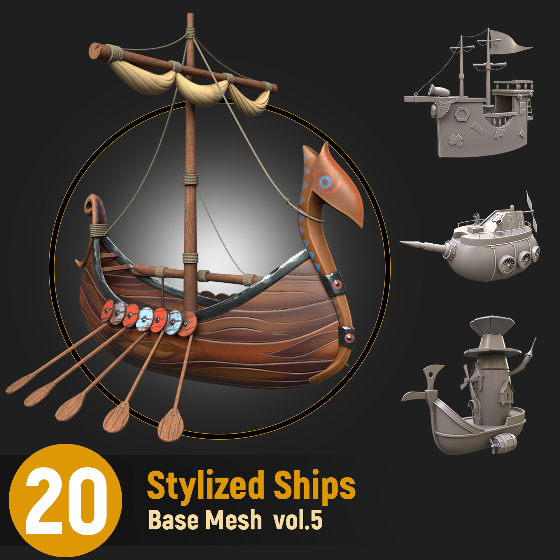 ArtStation - 20 Stylized Ships Base Mesh vol.05
