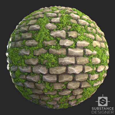 ArtStation - Stylised Mossy Bricks - Substance Designer