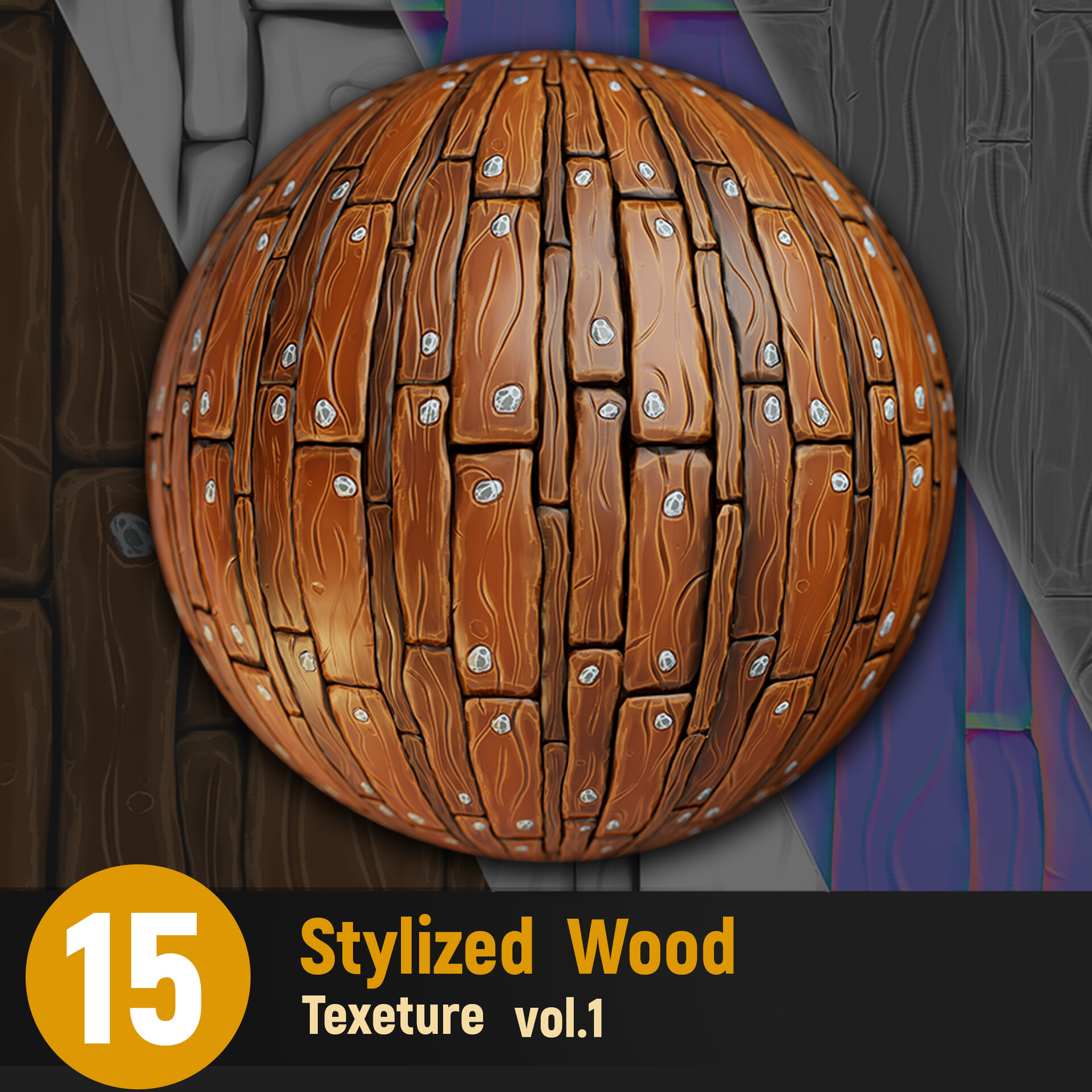 ArtStation - 15 Stylized Wood Textures Vol.1