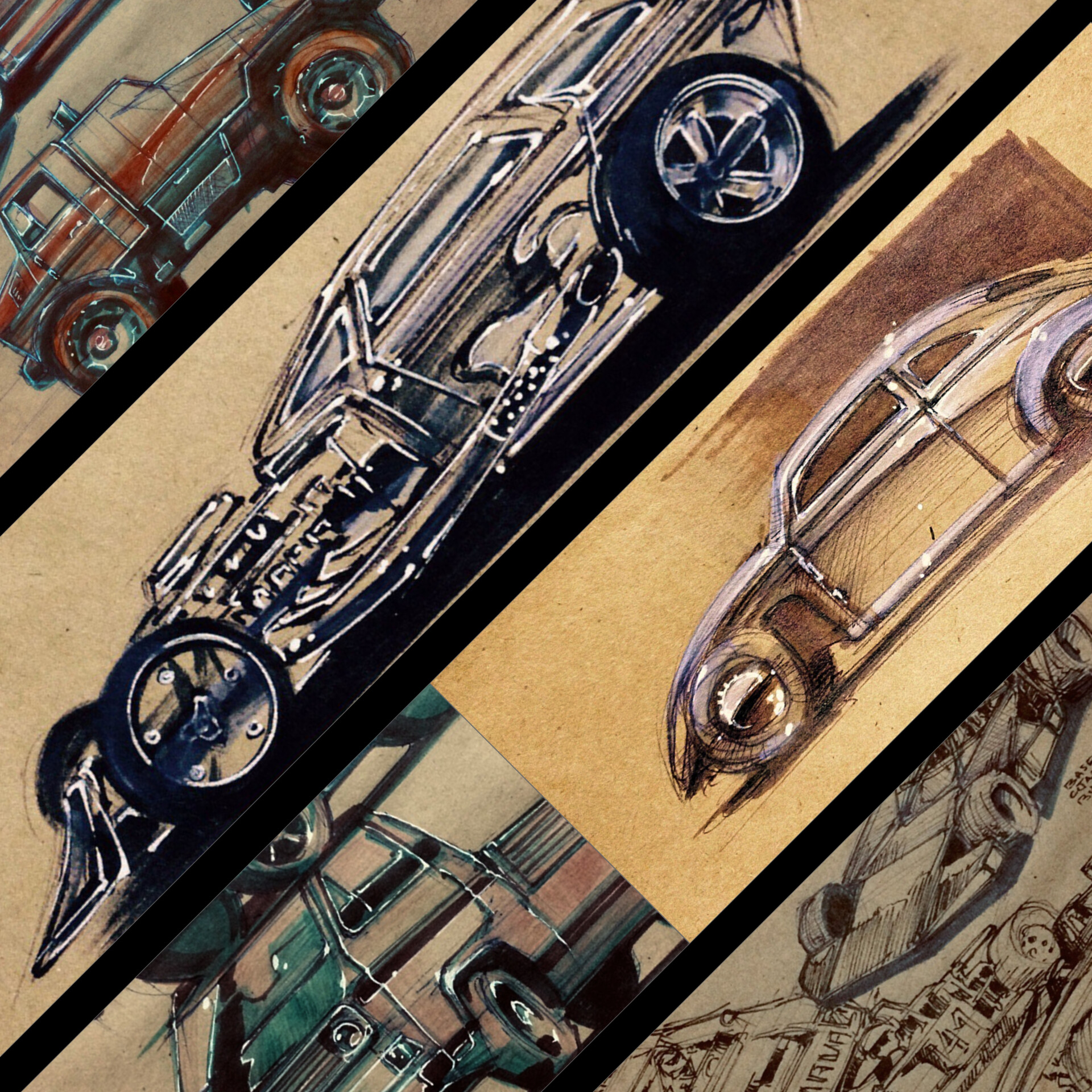 ArtStation - Cars on craft paper - Sketches