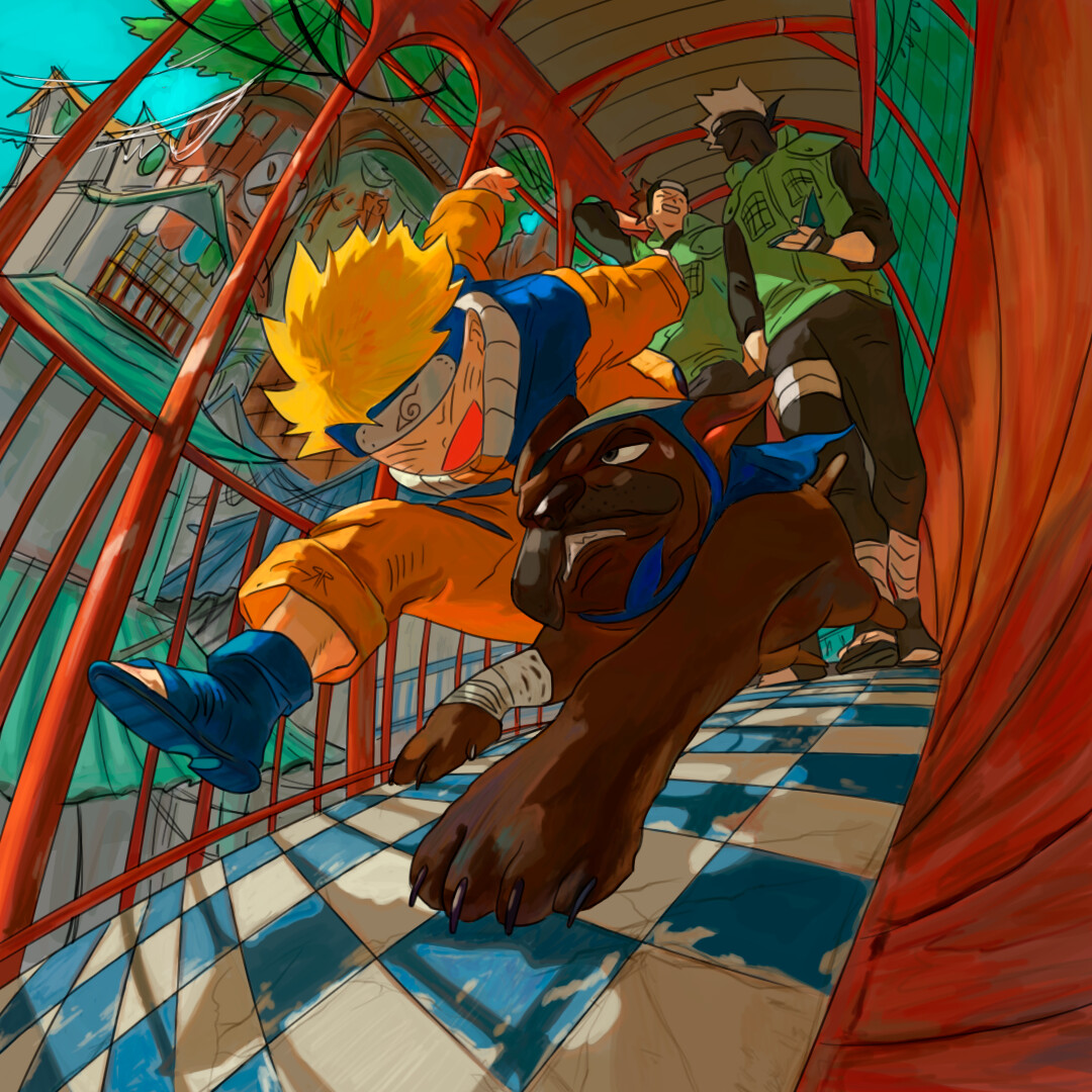 ArtStation - Naruto runs with Pakkun
