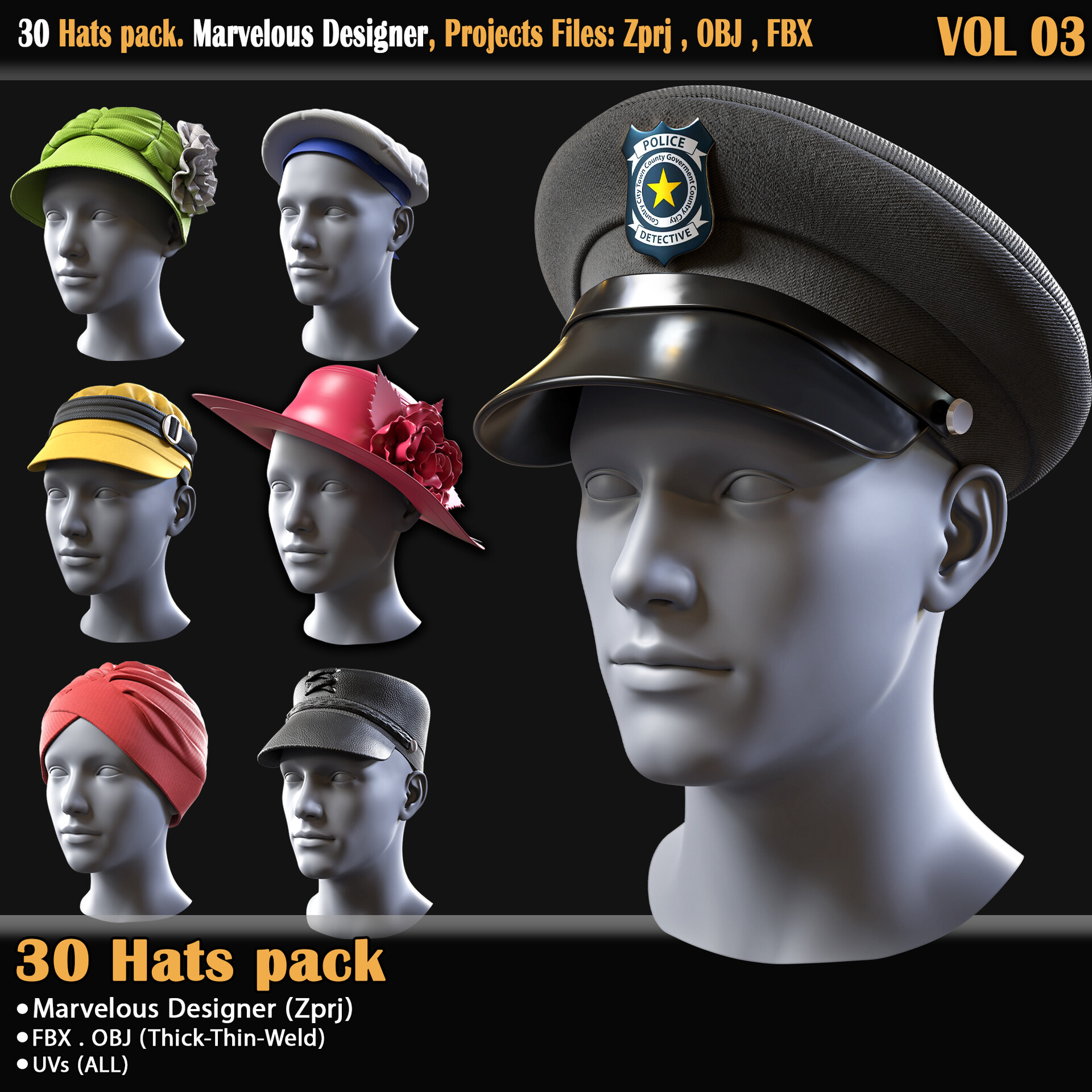 ArtStation - 30 Hats pack. Marvelous Designer, Projects Files: Zprj ...