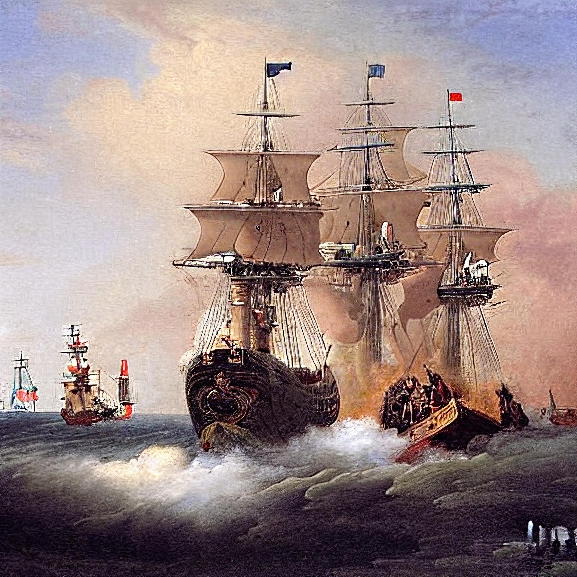 ArtStation - Marine painting of a warship either at war or sailing a ...