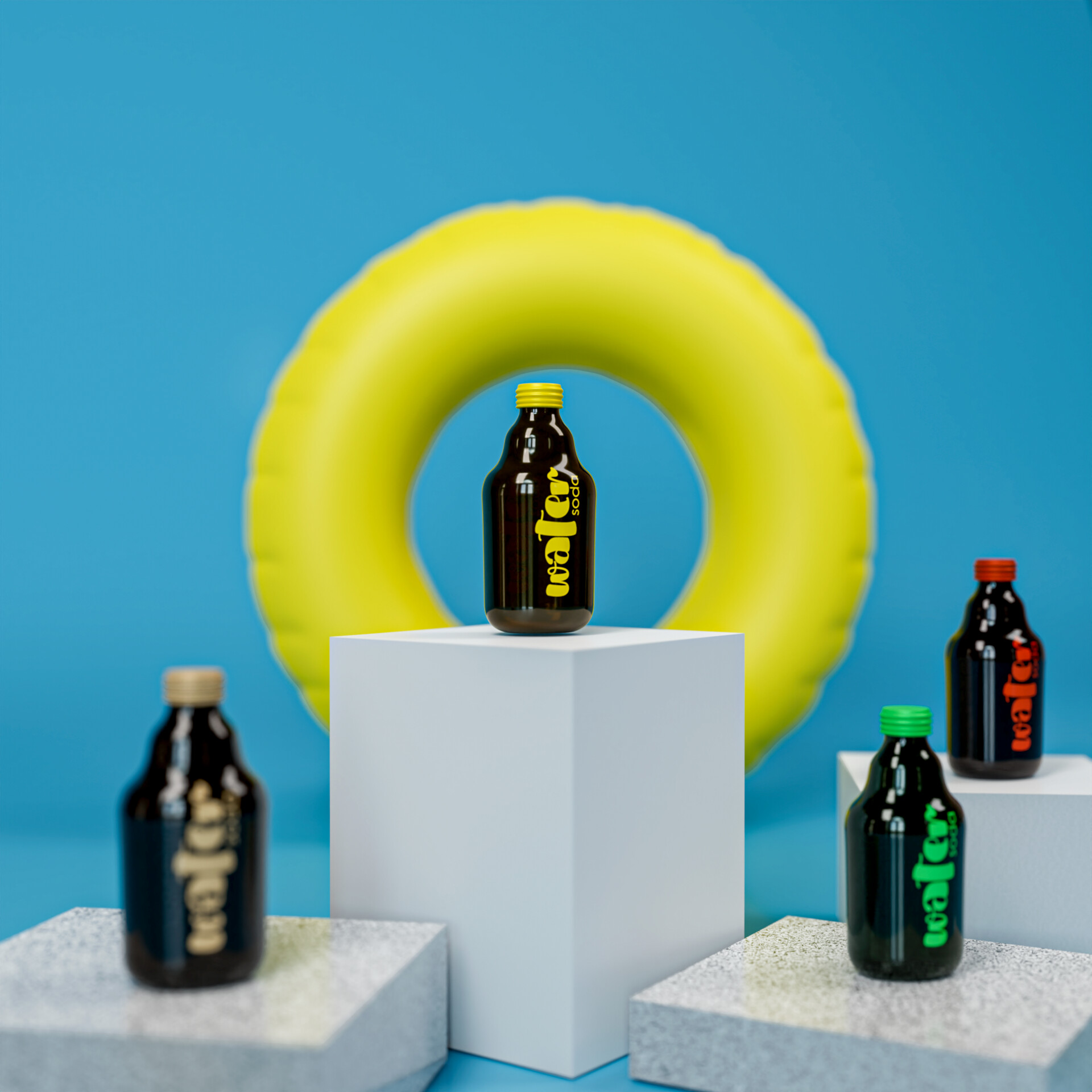 ArtStation - product design- water glass bottle - on marble cubes