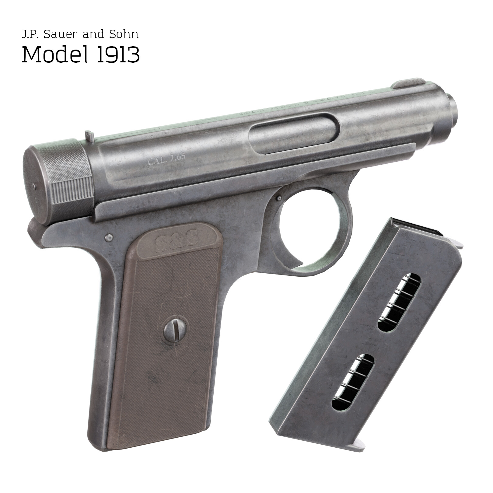 ArtStation - J.P. Sauer Model 1913 Self-loading Pistol game ready asset