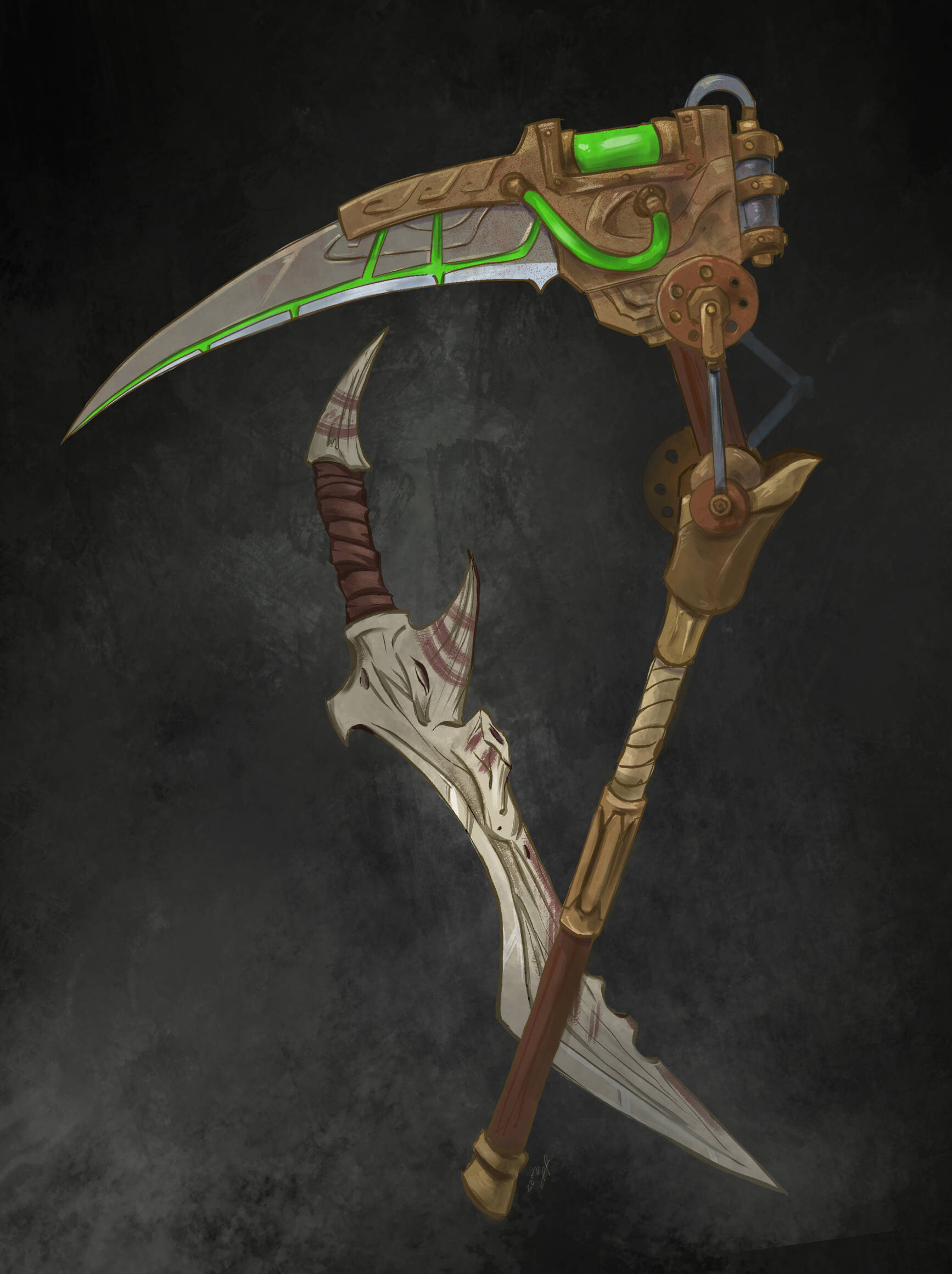 ArtStation - Bone Sword & Steampunk Scythe - Digital Serpent (Commission)