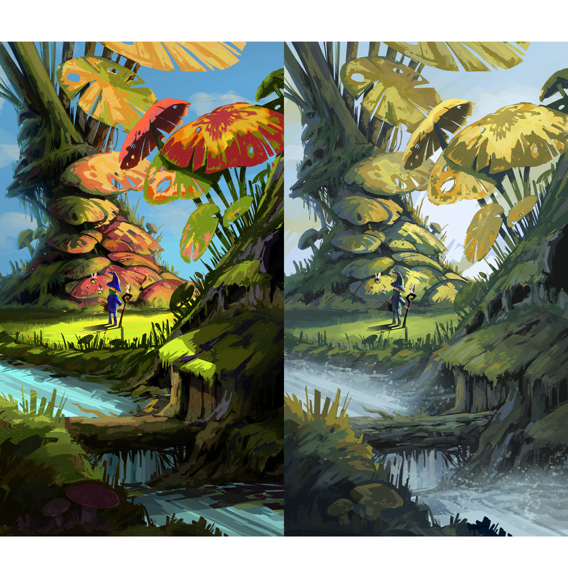 ArtStation - Forest Illustration - Color Scheme Variations