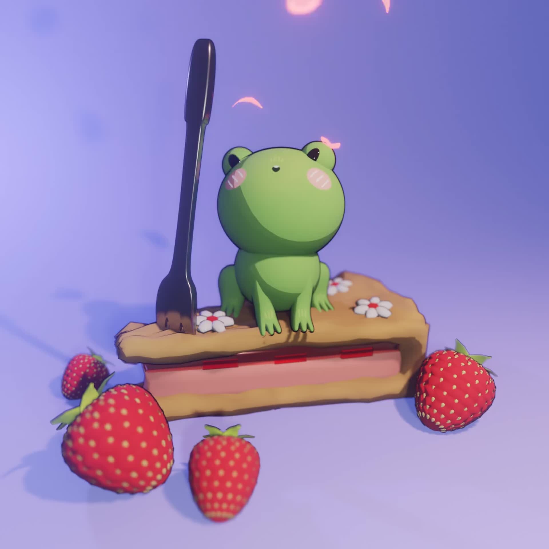 ArtStation - Cute small frog strawberry cake (3D lowpoly)