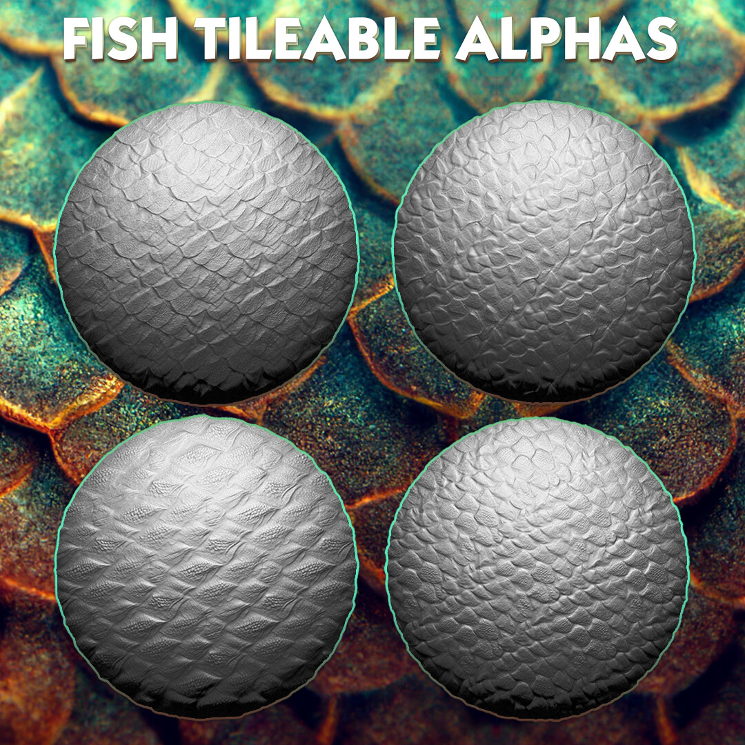 ArtStation - 25 Fish, Dragon Skin Alphas for ZBrush (Tileable)