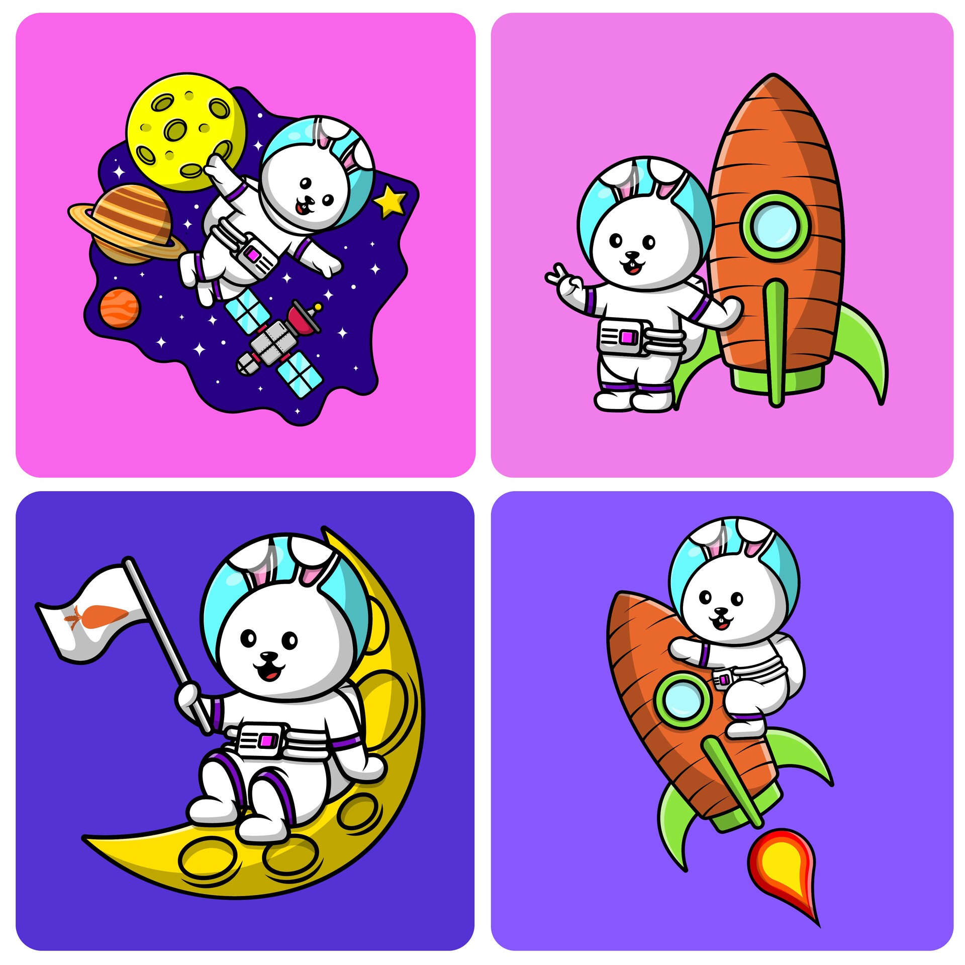 ArtStation - Cute Rabbit Astronaut Flat Cartoon Concept