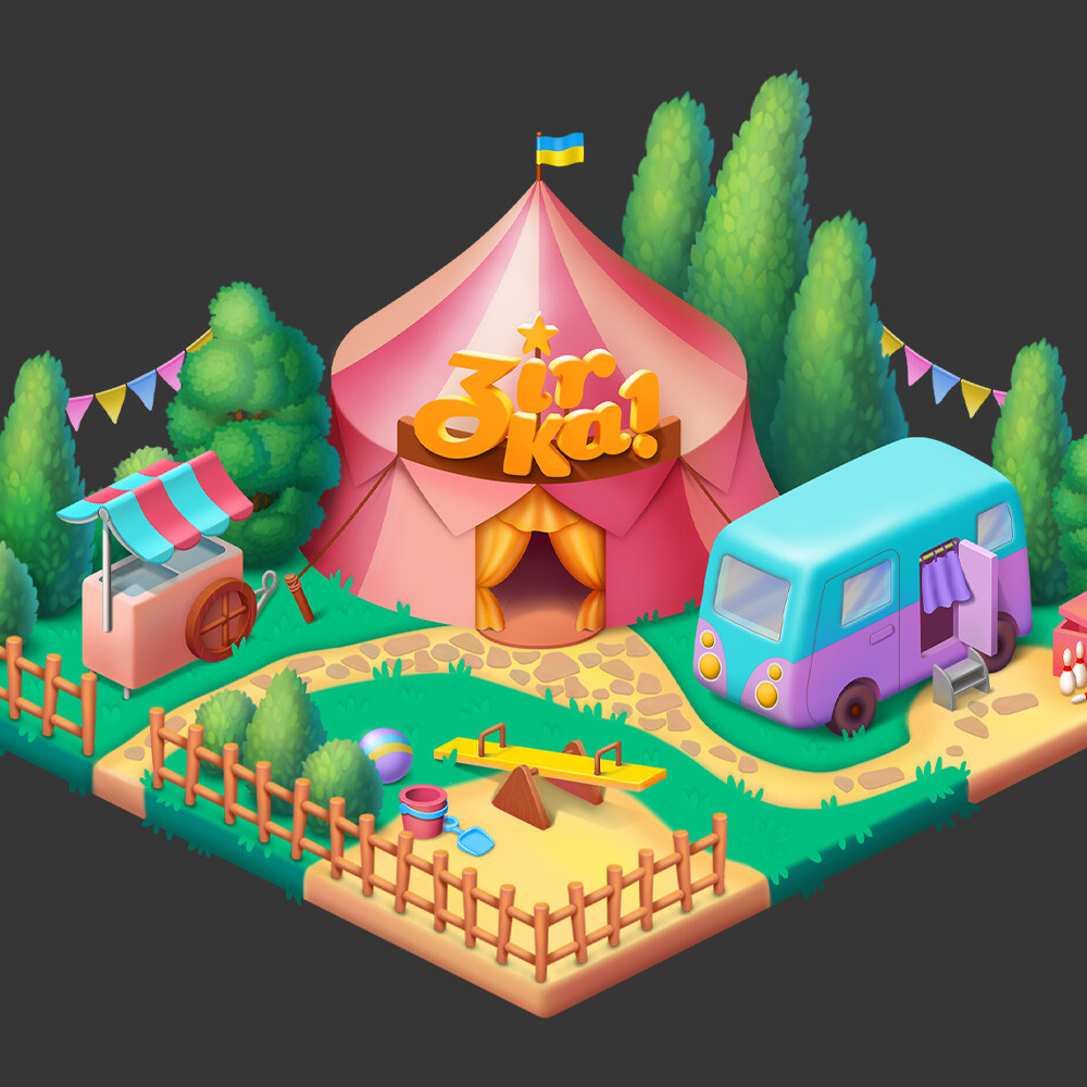ArtStation - Casual Isometric Location - Circus Zirka - 2D render