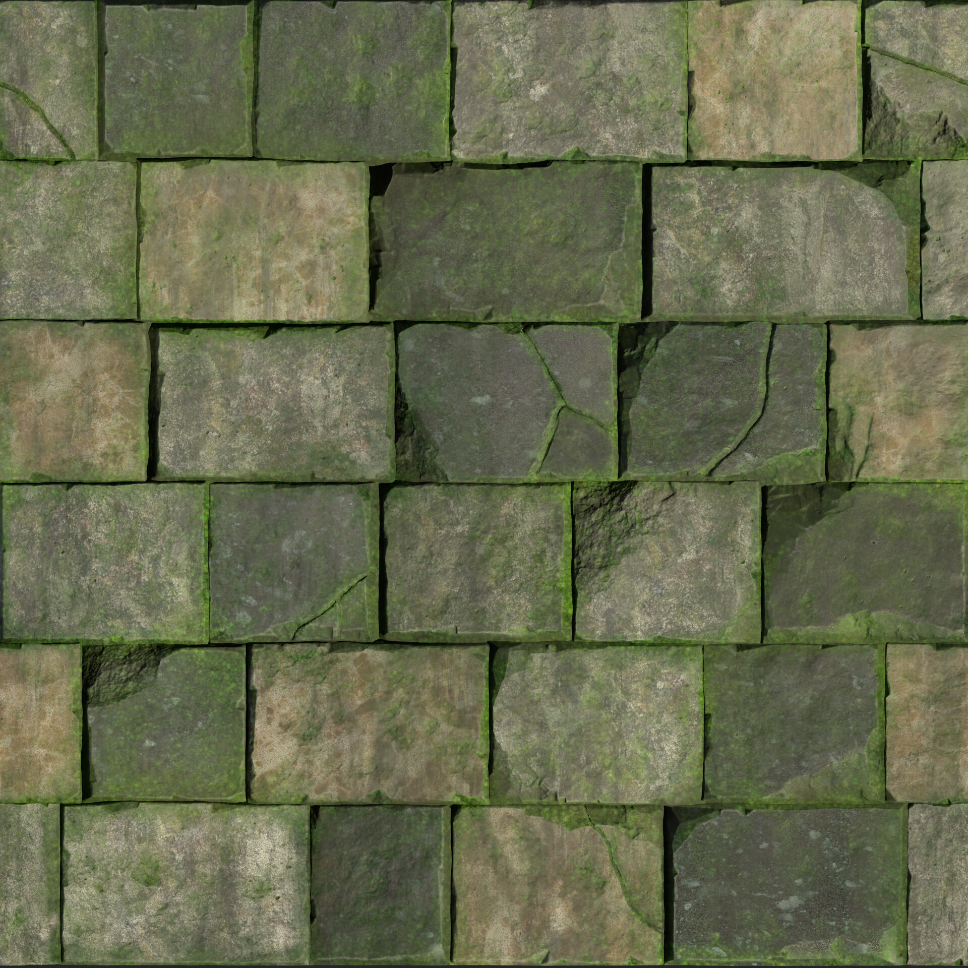 ArtStation - Stone wall with moss (Tile texture)