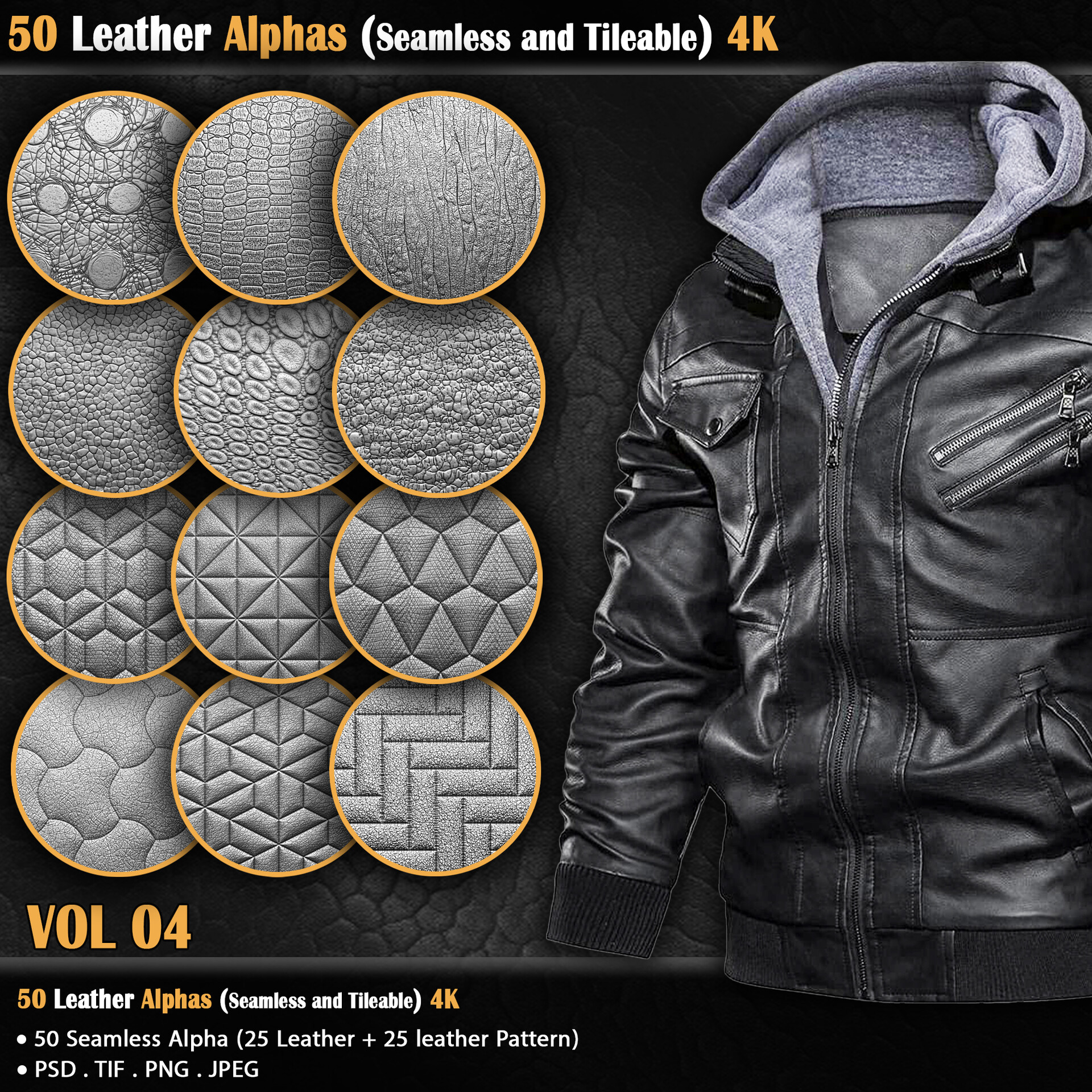 ArtStation - 50 Leather Alphas (Seamless and Tileable) 4K