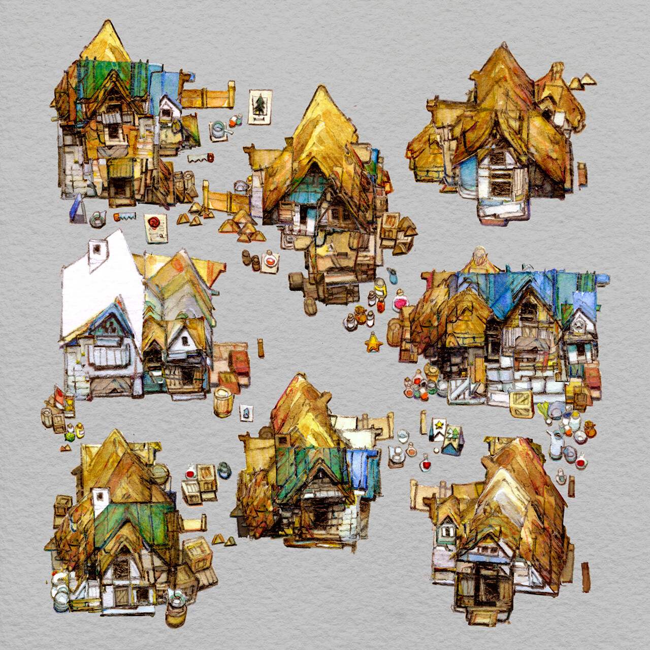 ArtStation - RPG Building Kit - Watercolor to Digital + Process GIFs