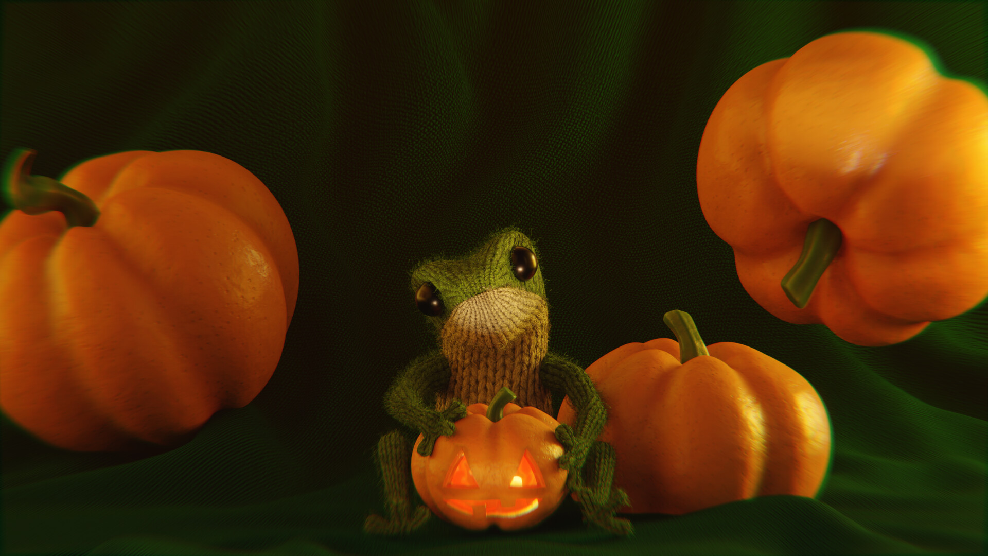 ArtStation - Halloween frog with pumpkins