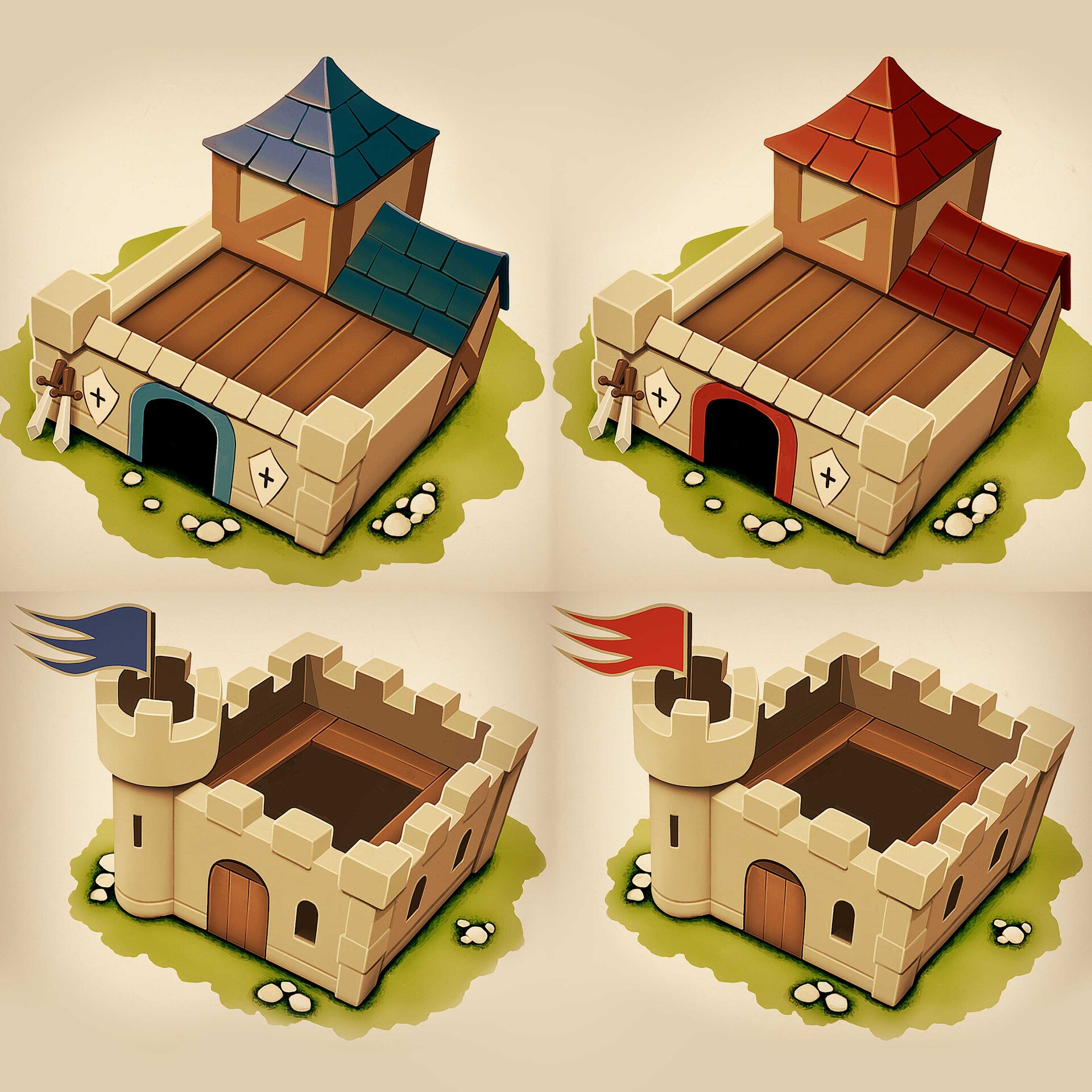 ArtStation - RTS - Castle & Barracks - environment concept art