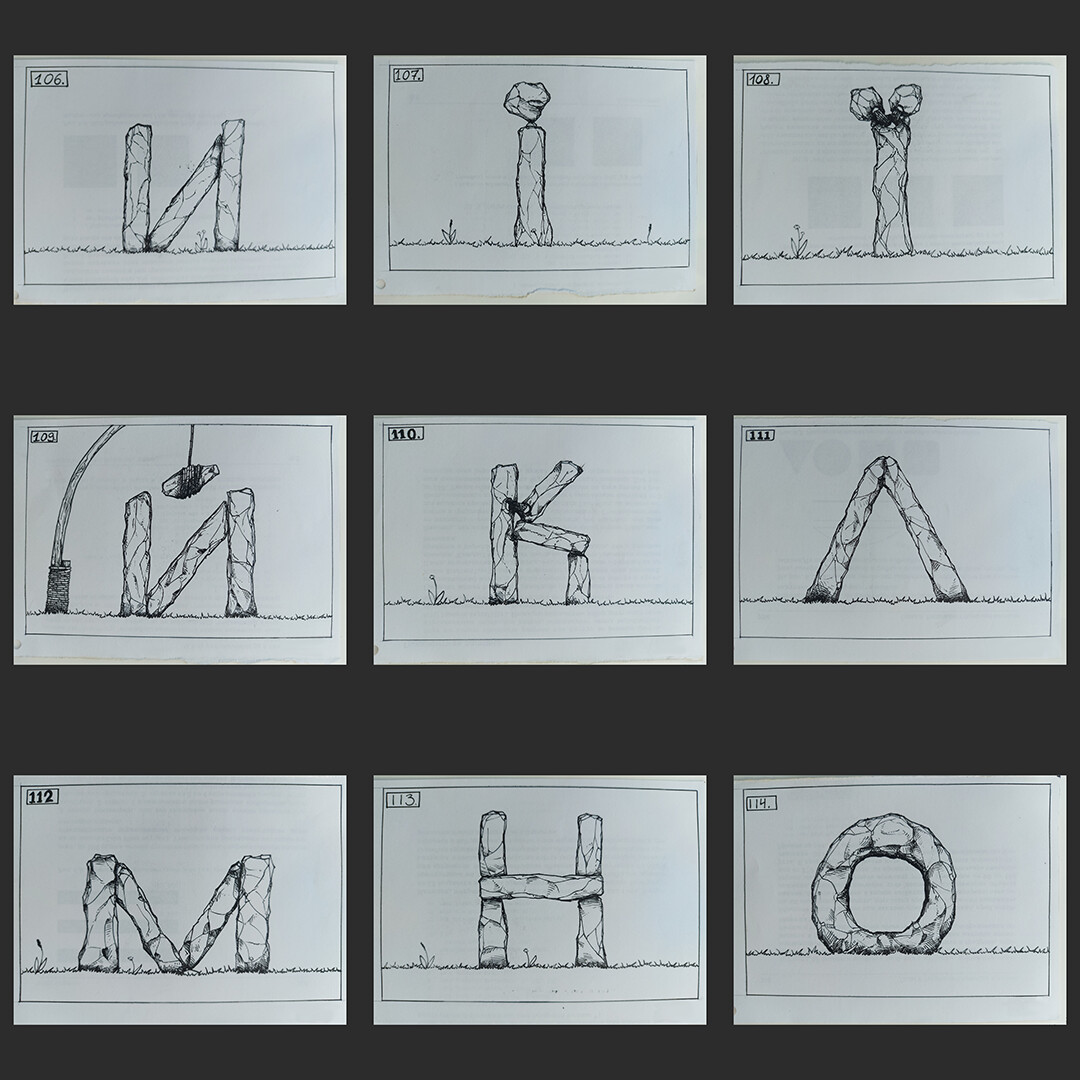 ArtStation - Letters-totems made of stone monoliths.