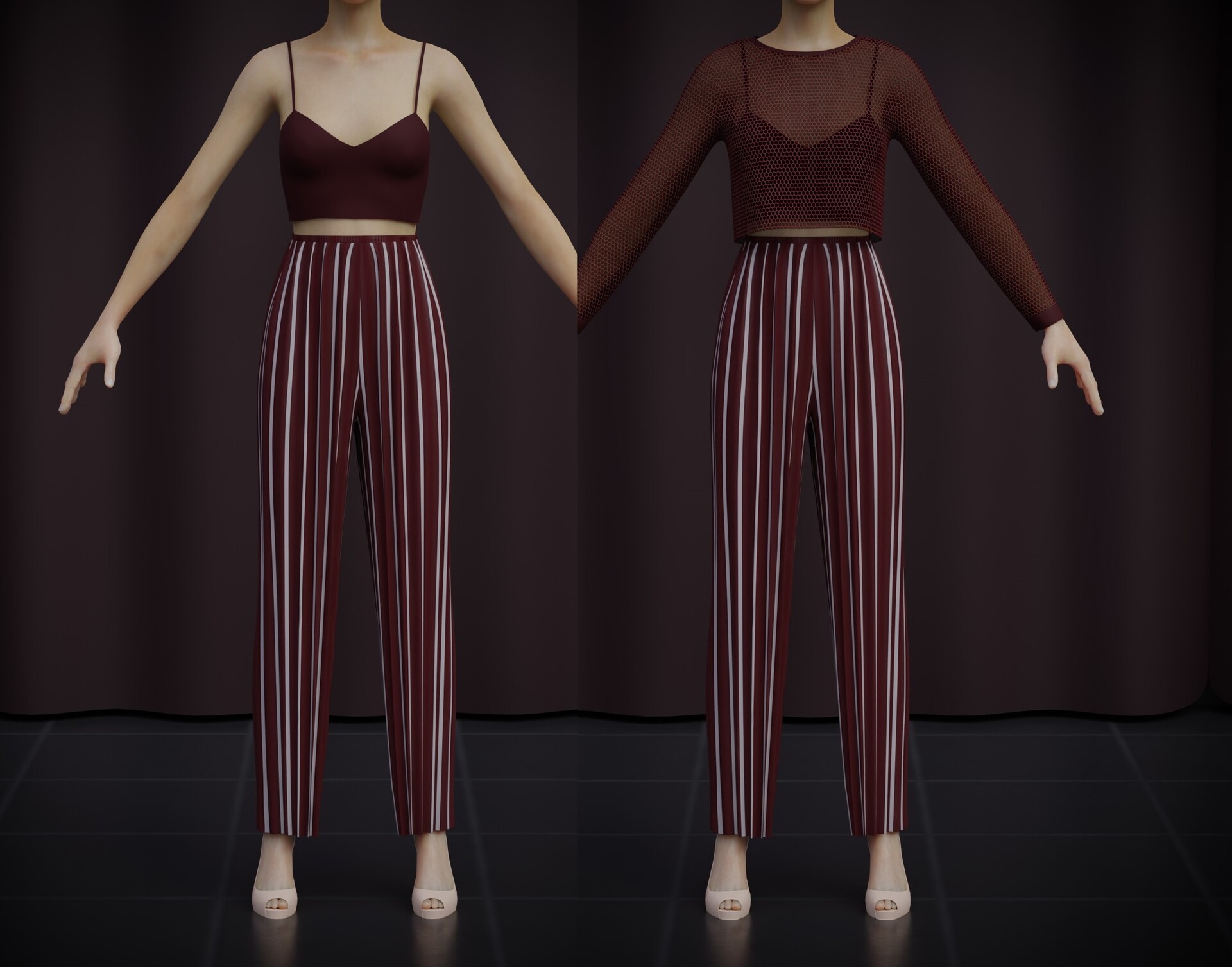 ArtStation - two piece top and pleated pants 3D model