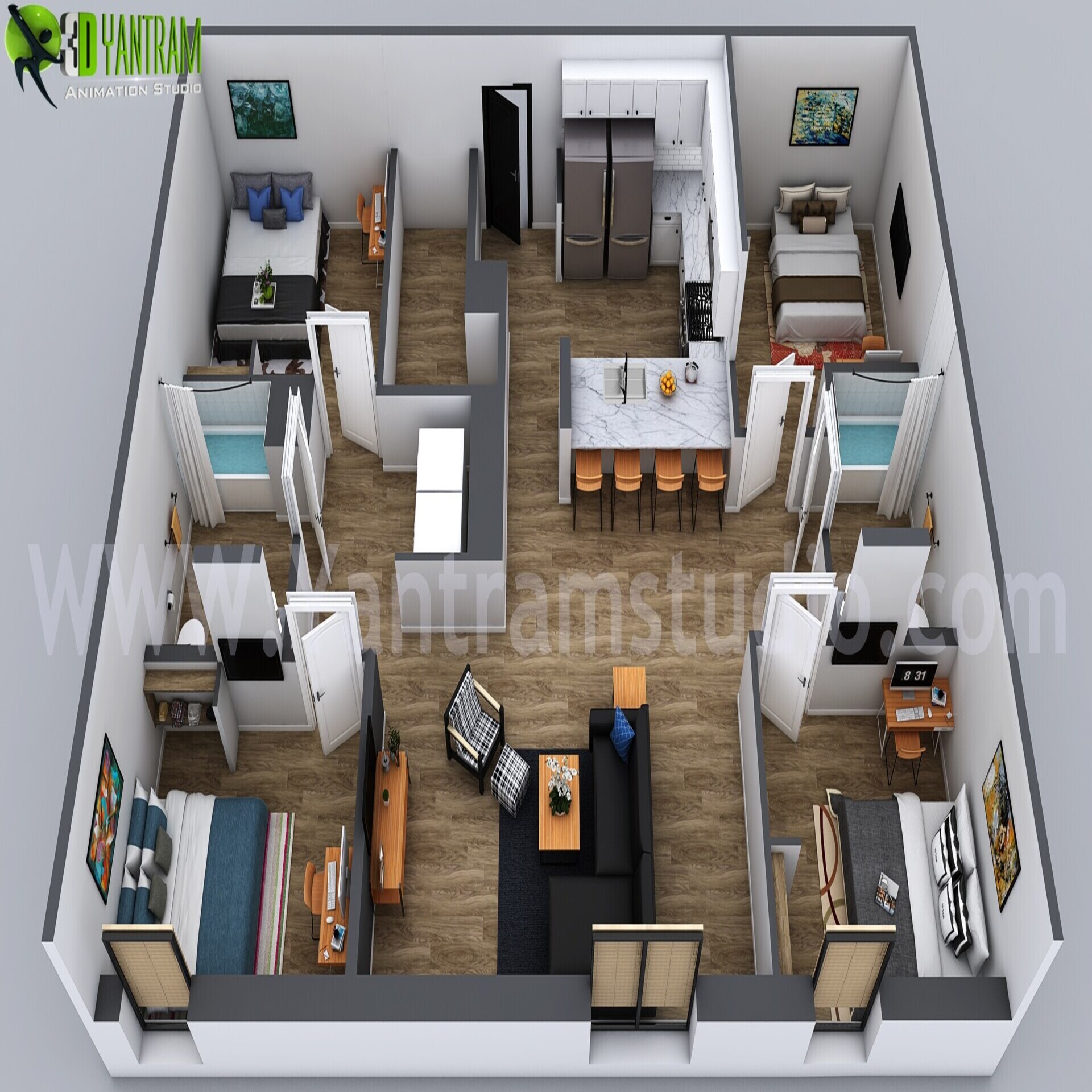 ArtStation - Floor Plan, exterior, interior Design of Apartment cairo by 3D Architectural ...