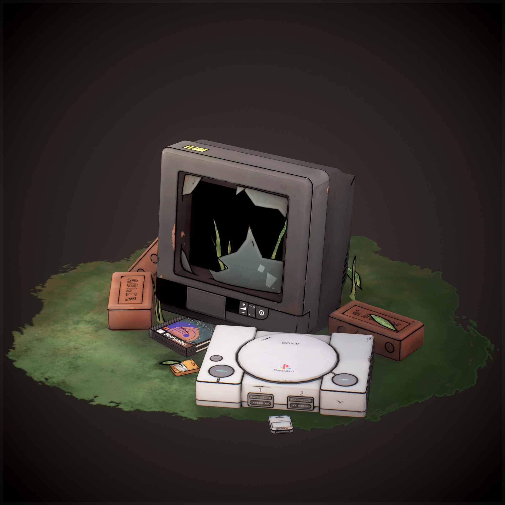 Rory Peace - Broken Playstation - Prop Diorama