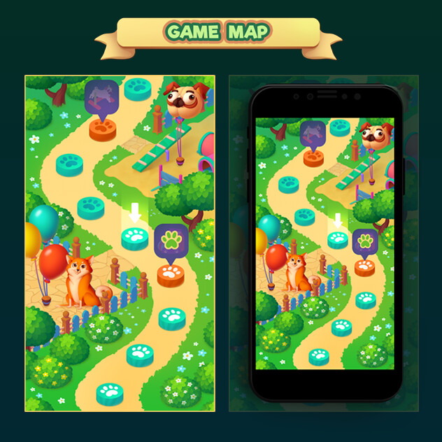 ArtStation - Game art project: Tiny paws. Park adventures. Level Map