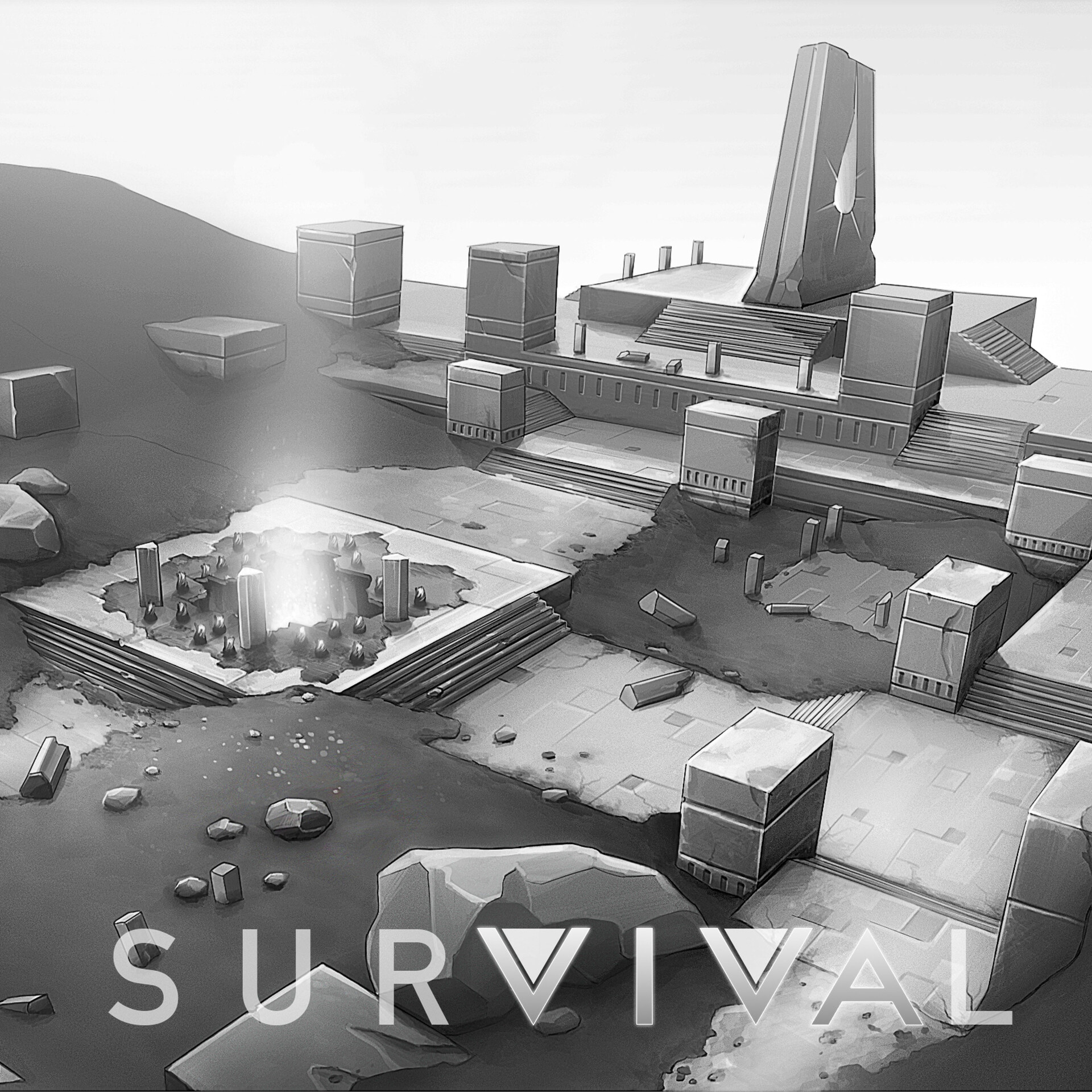 ArtStation - 'Survival': Monument & Waterfall - environment concept art