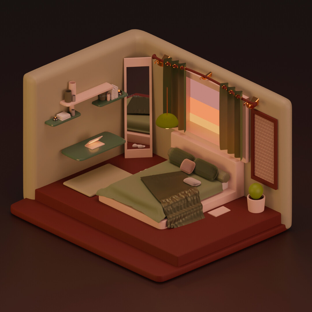 ArtStation - Stylized Interior: Sunset Green