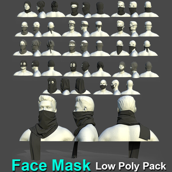 ArtStation - 15 Face Mask Low Poly Pack With UV