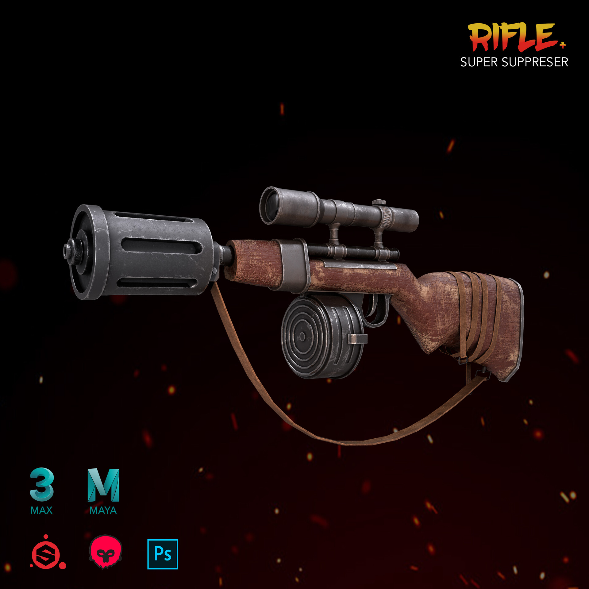 ArtStation - Burstgun with Super Suppressor (Concept Rifle)